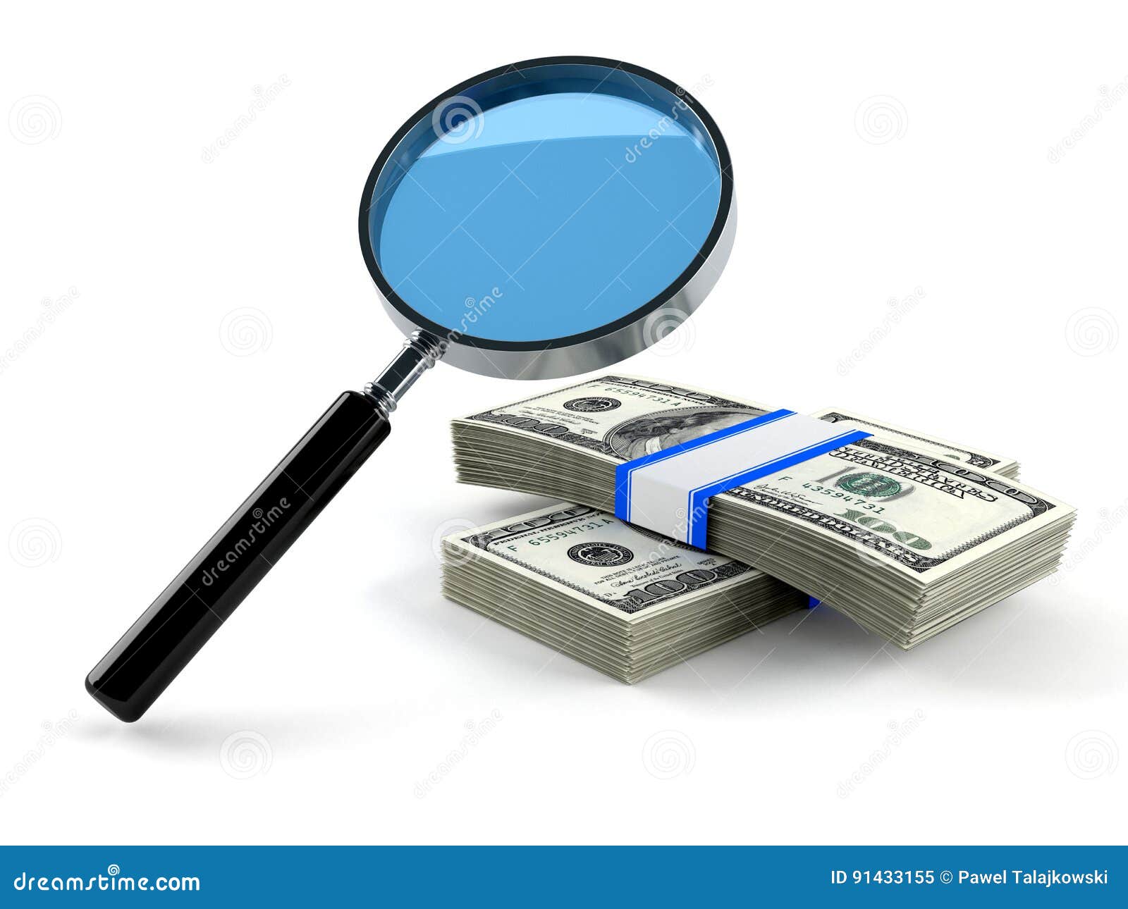 Lupa con el dinero stock de ilustración. Ilustración de ahorros - 91433155