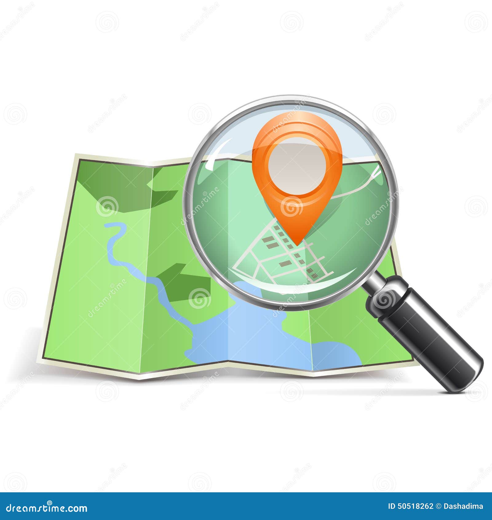 Lupa Del Vector Con El Indicador Del Mapa Ilustración del Vector ...