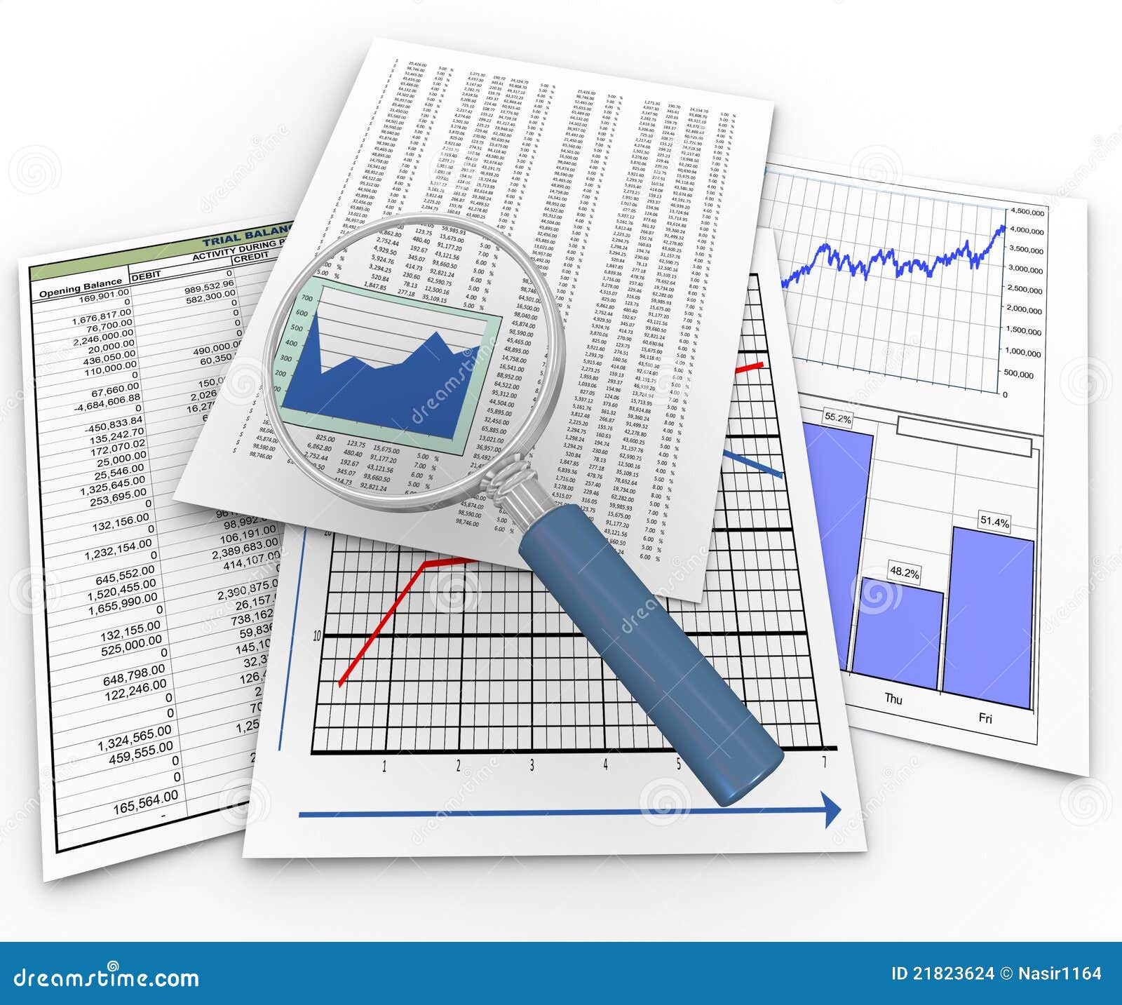 Lupa En Documentos Financieros Imagenes de archivo - Imagen: 21823624