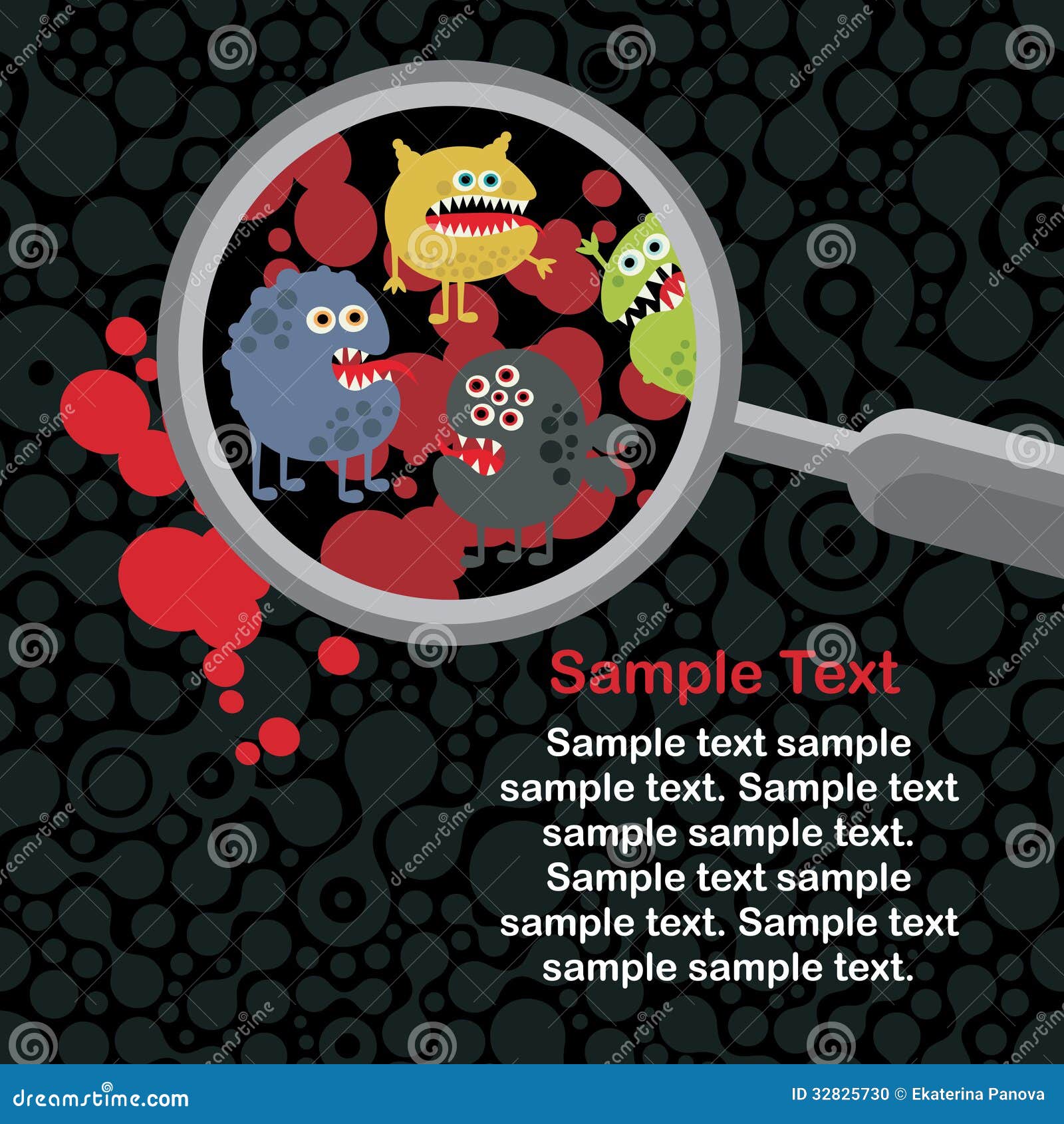 Lupa y microbios en ella. ilustración del vector. Ilustración de ...