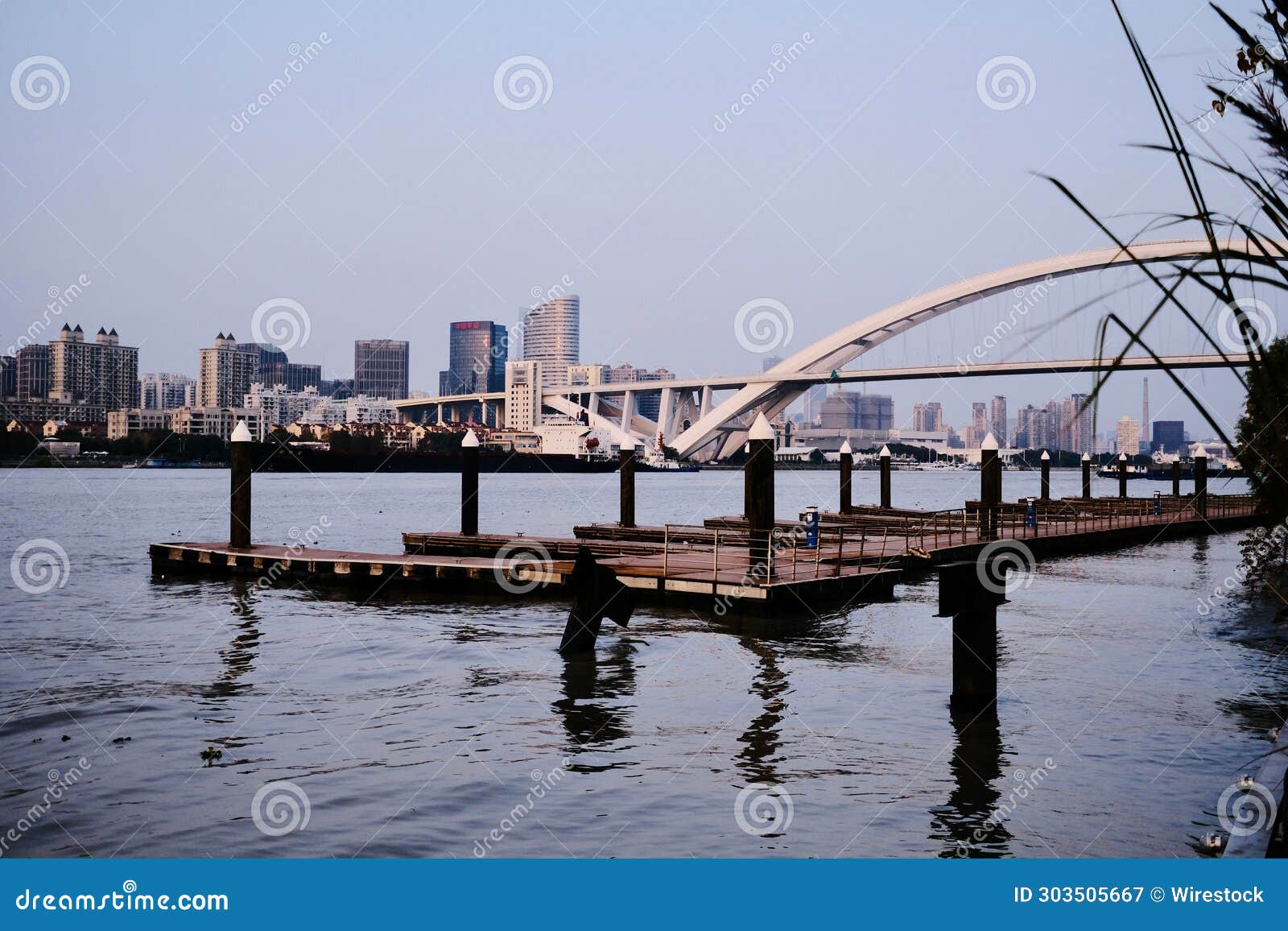 Lupu Bridge in Front of the Cityscape in Shanghai, China Stock ...