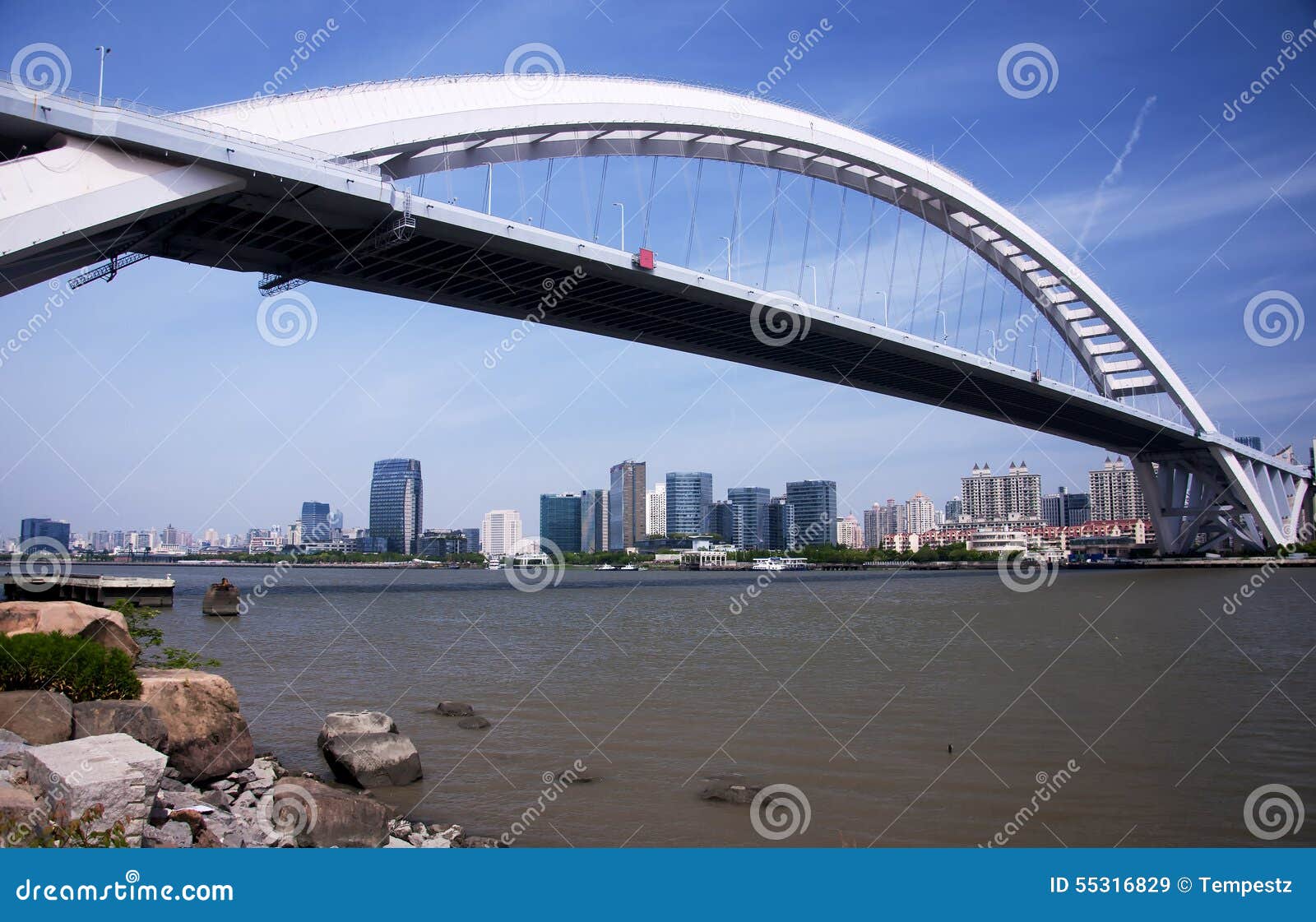 Lupu Bridge Shanghai China fotografering för bildbyråer. Bild av ...