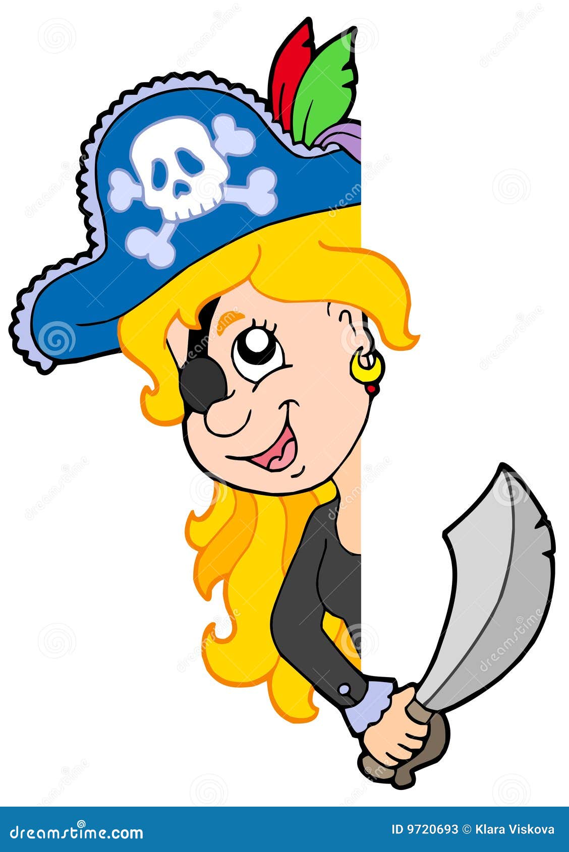 Pirate Girl Looking Through Telescope Vector Illustration ...