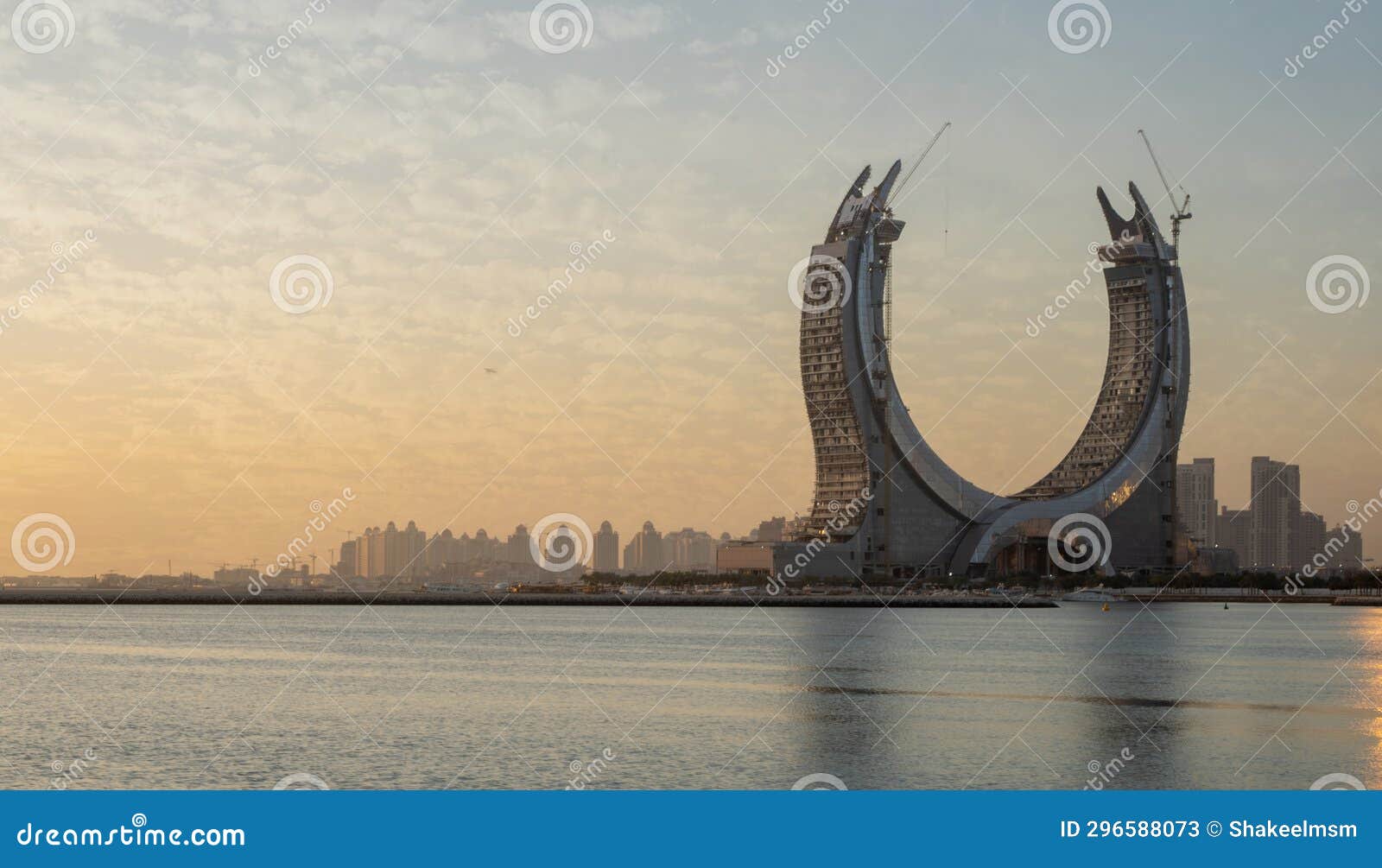 Lusail Crescent Tower Under Construction Stock Image - Image of katara ...
