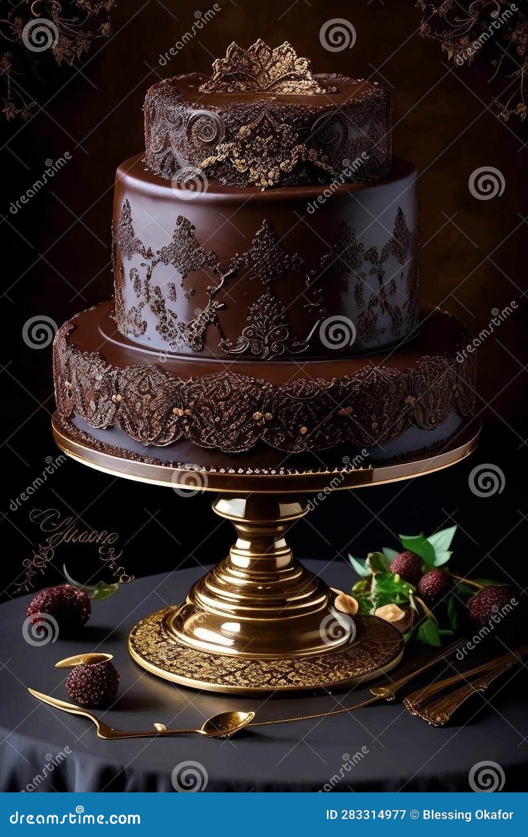 LUSCIOUS CHOCOLATE CAKE, BEAUTIFULLY DECORATED. Stock Illustration ...