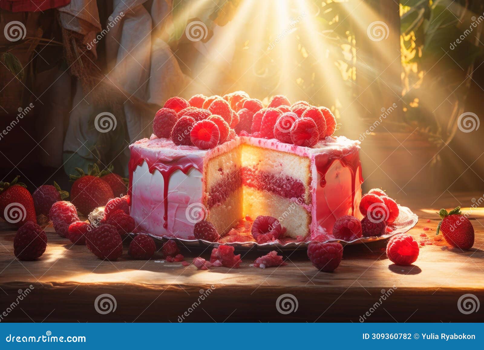 Luscious Raspberry Cake in Sunlight. Generate Ai Stock Photo - Image of ...