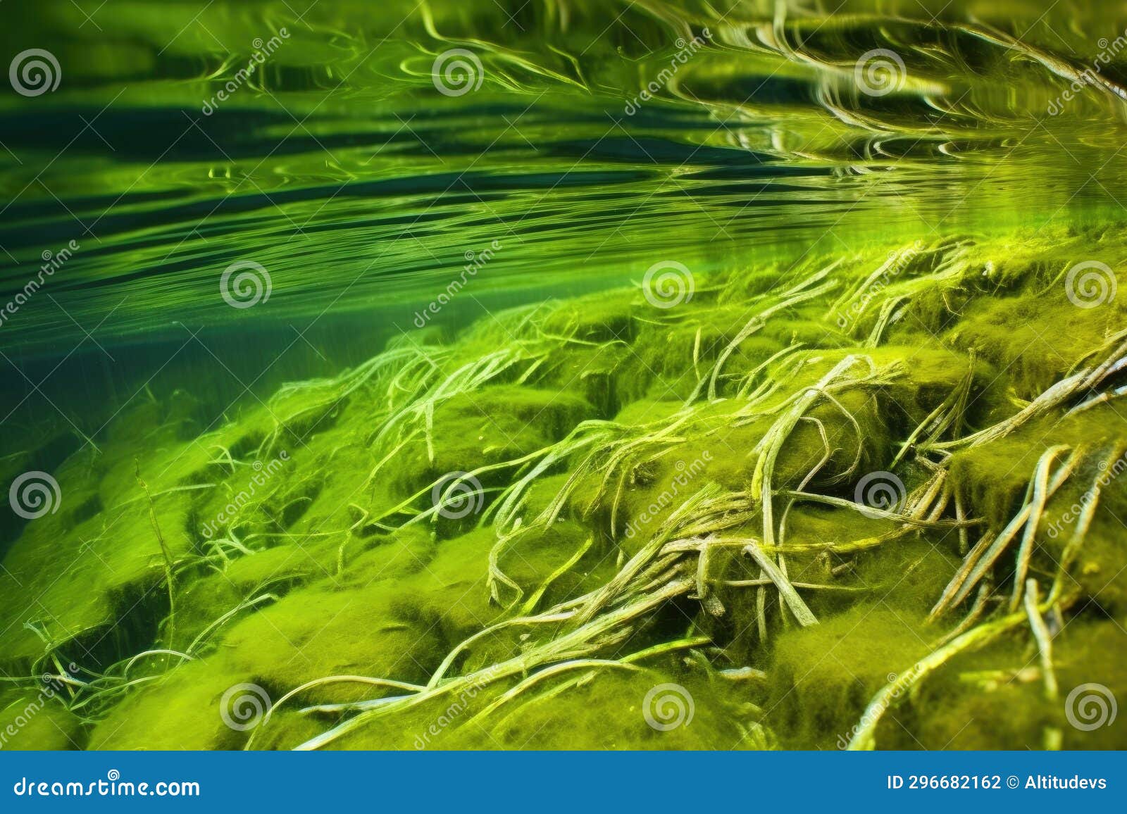 Luscious Underwater Green Algae in a Freshwater Pond Stock Photo ...