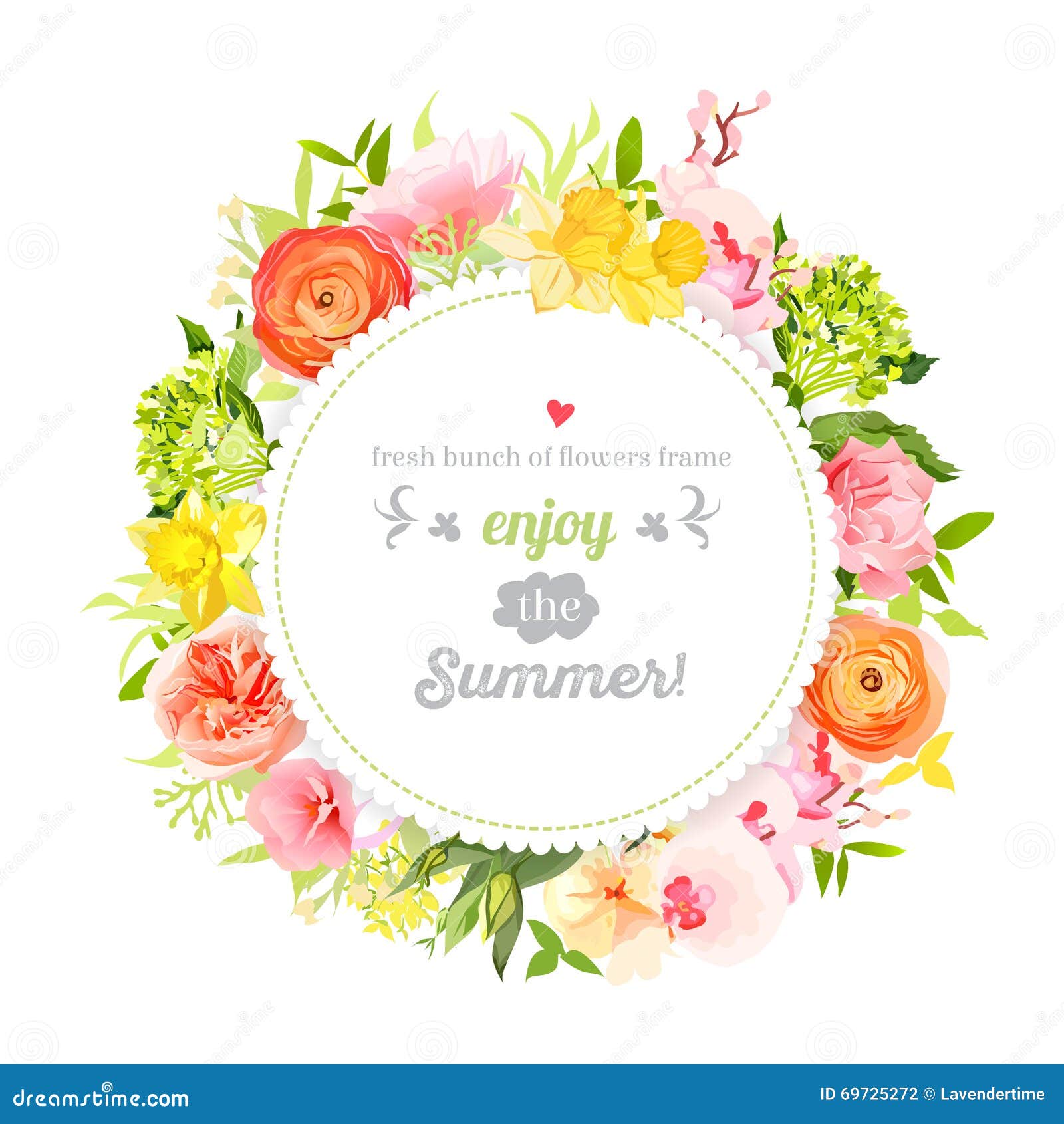 Lush Bright Summer Flowers Vector Design Frame. Colorful Floral Objects ...