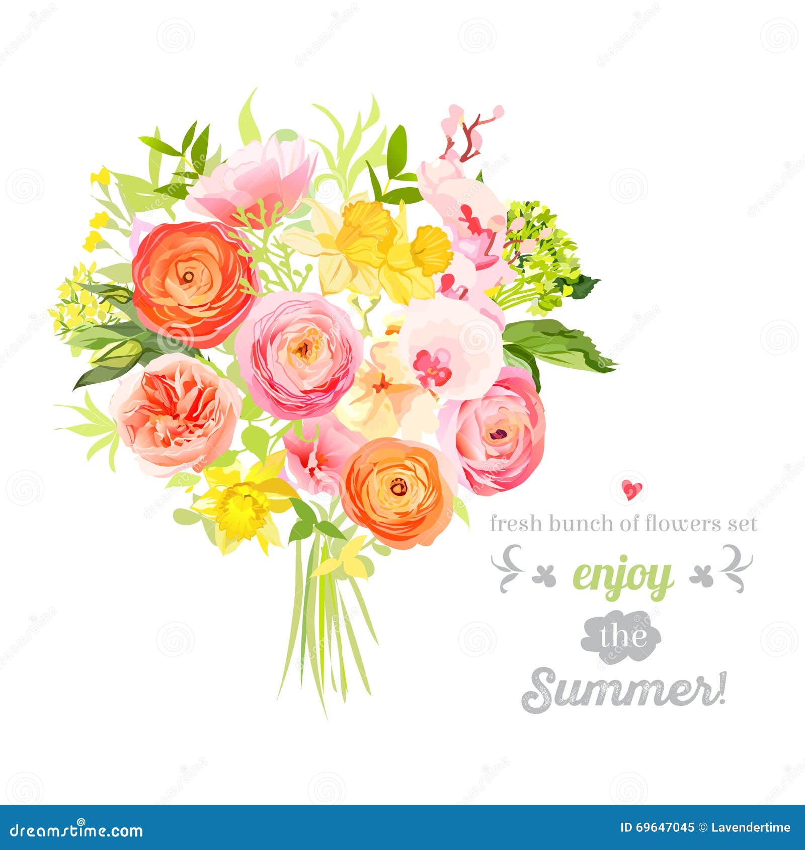 Lush Bright Summer Flowers Vector Design Set. Colorful Floral Objects ...