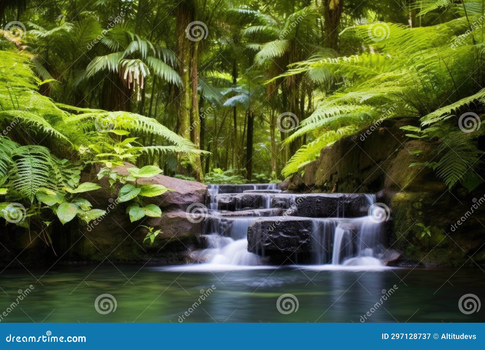 Lush Ferns Surrounding a Tropical Hot Spring Stock Image - Image of ...