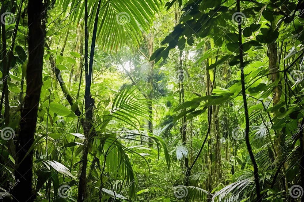Lush Foliage Canopy in Dense Tropical Forest Stock Photo - Image of ...