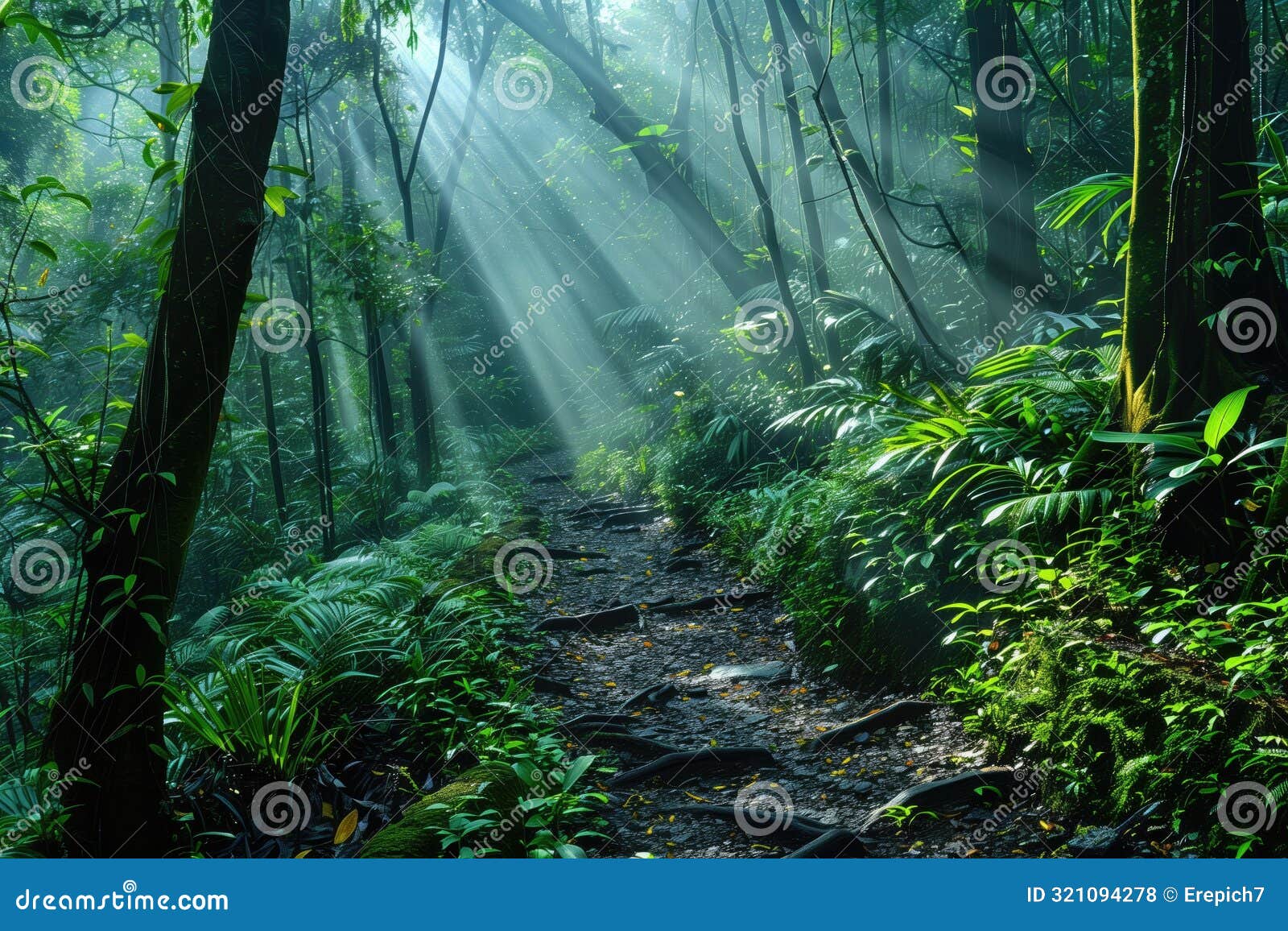 Lush Forest during the Early Morning a Single Path Winding through the ...