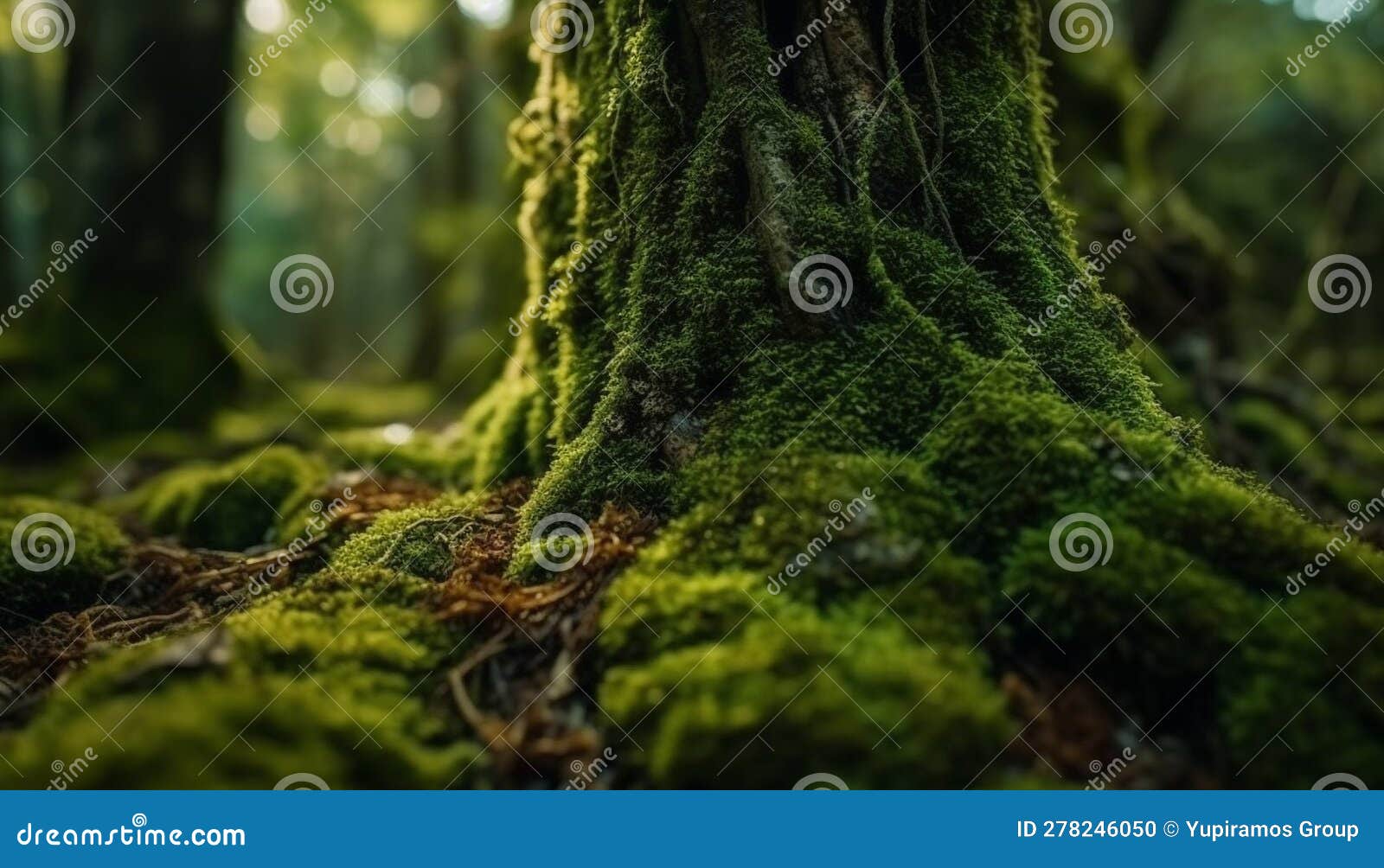 Lush Forest Growth on Wet Tree Trunk Generated by AI Stock Photo ...