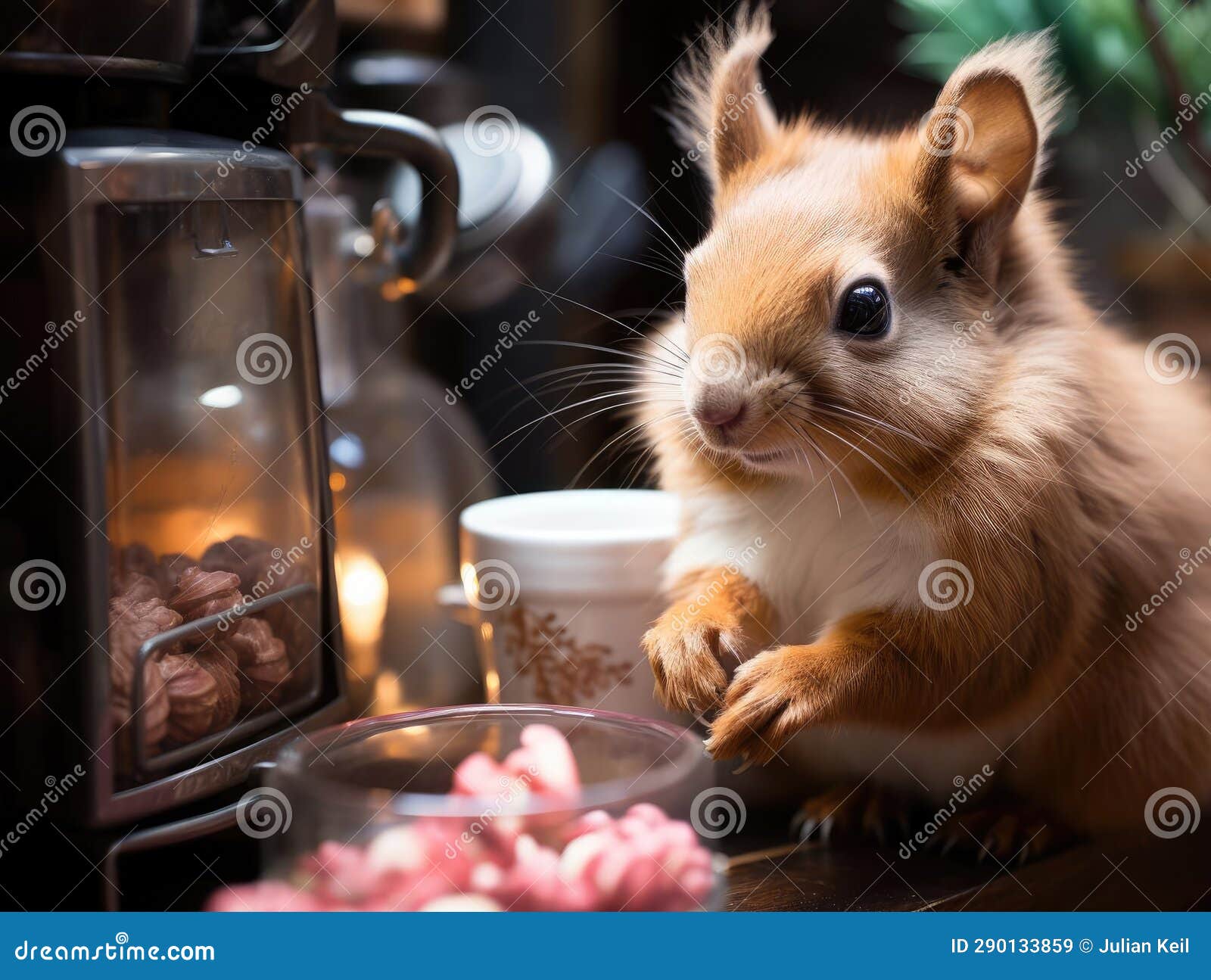 Curious Squirrel Making Coffee with Cheerful Machine Stock Illustration ...
