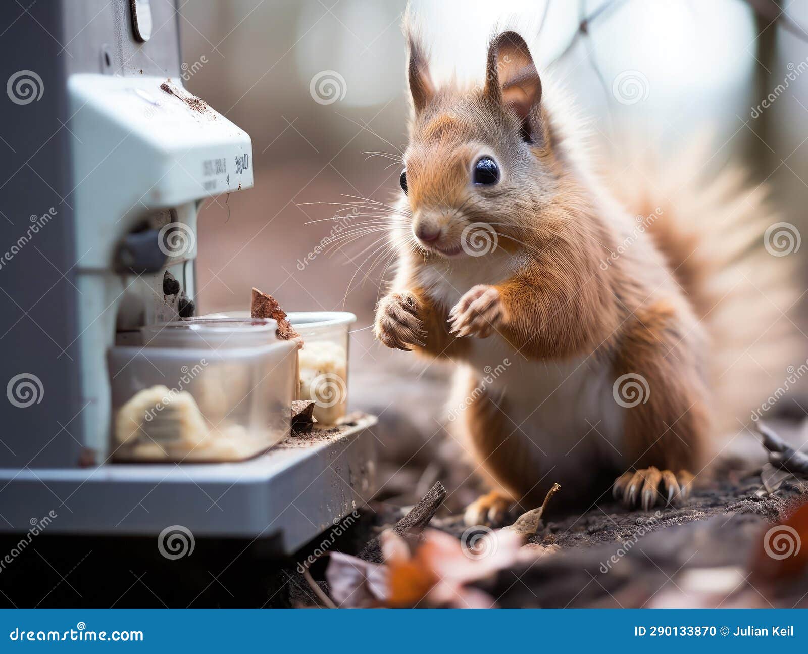 Curious Squirrel Making Coffee with Cheerful Machine Stock Illustration ...