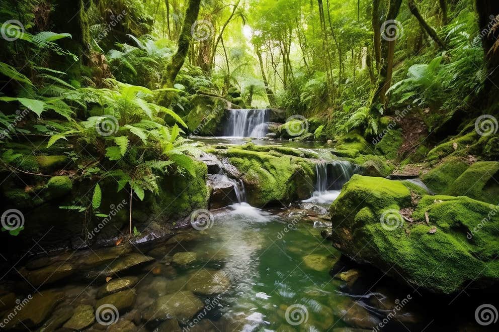 Lush Forest Surrounding a Secluded Hot Spring Stock Photo - Image of ...