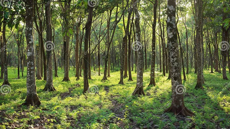 A Lush Forest Teeming with Trees and Verdant Grass Stock Image - Image ...