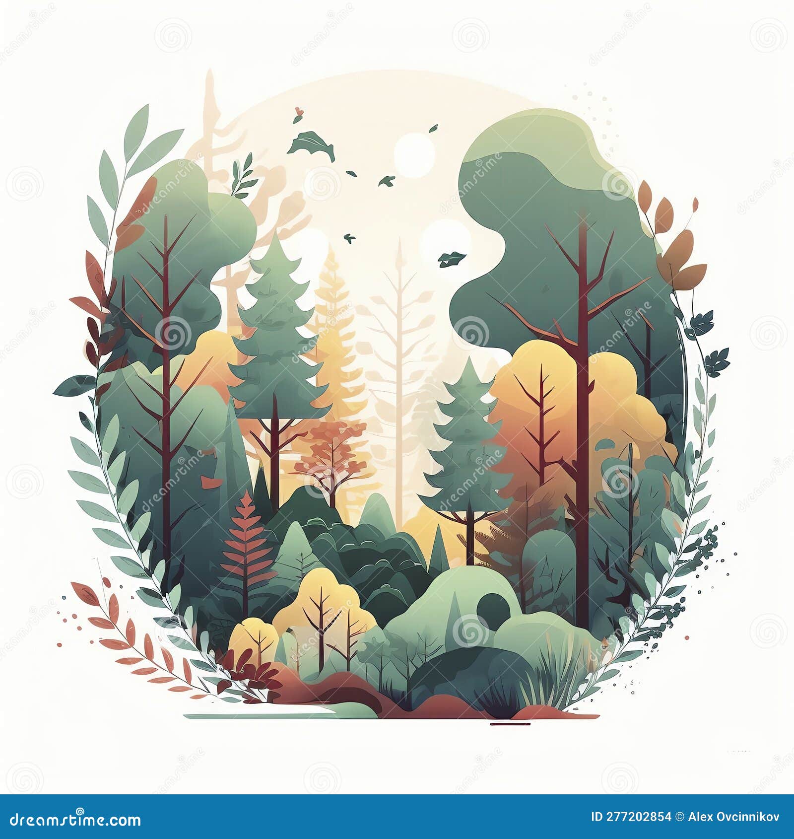 Lush Forest on White Background for Invitations and Posters. Stock ...