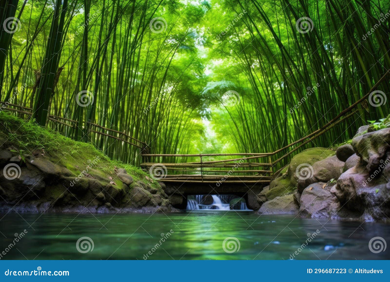 Lush Green Bamboo Surrounds a Secluded Hot Spring Stock Image - Image ...