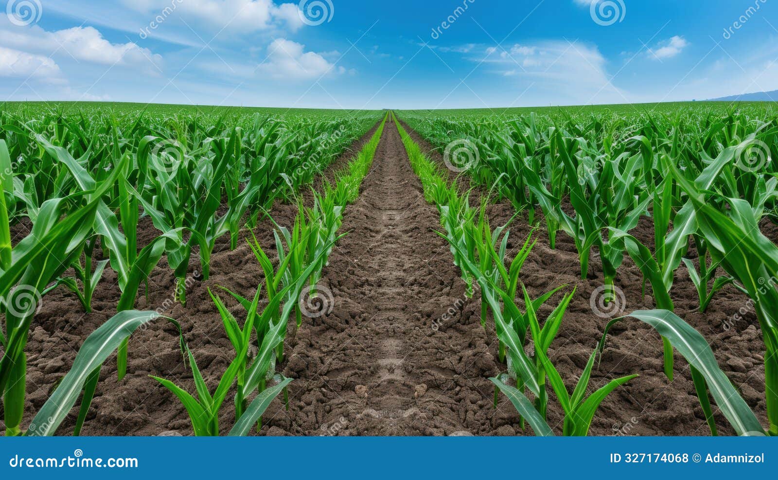 Lush Green Corn Field with Path Stock Illustration - Illustration of ...