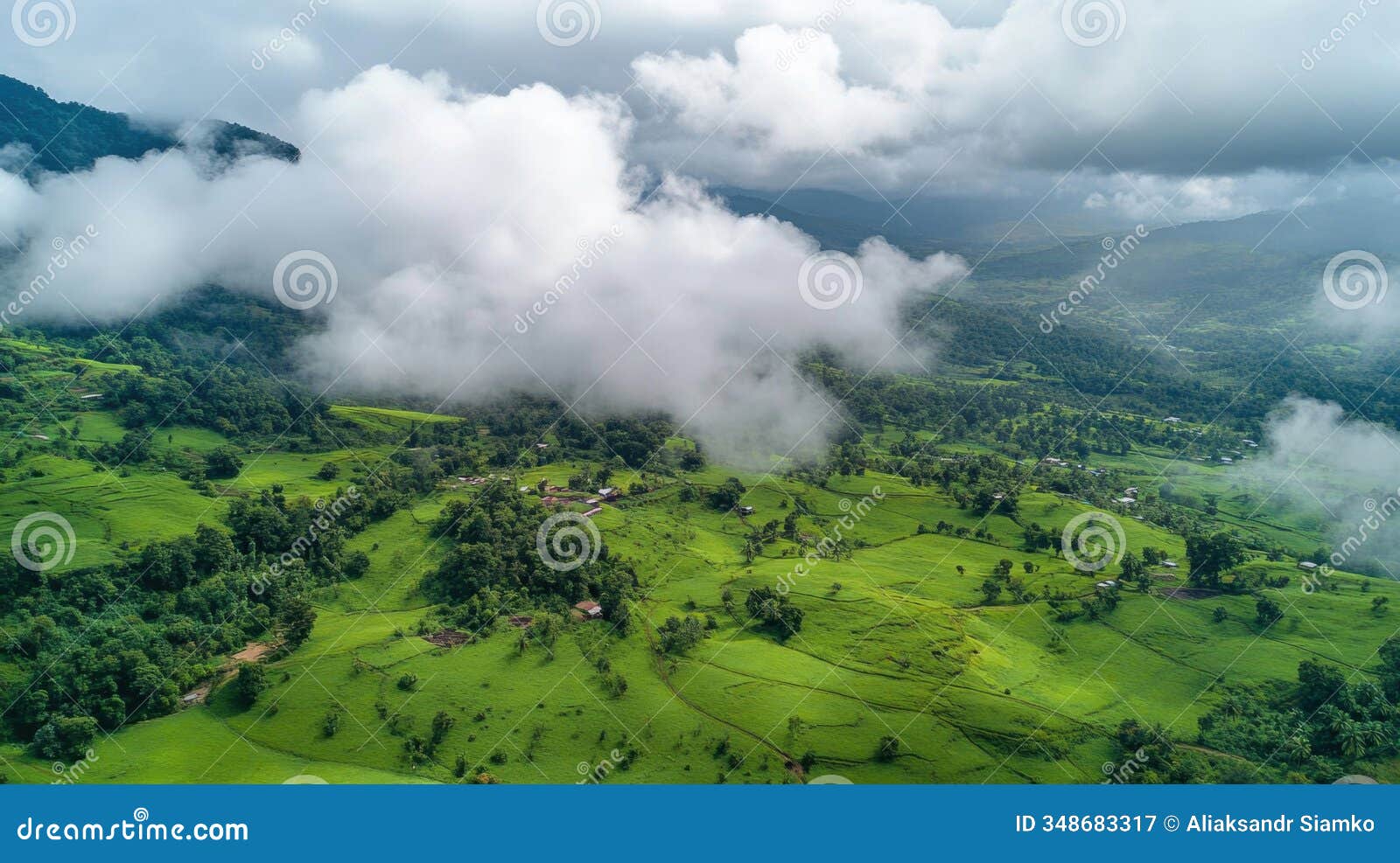 Lush Green Fields Captured with Clouds from an Aerial View Stock ...