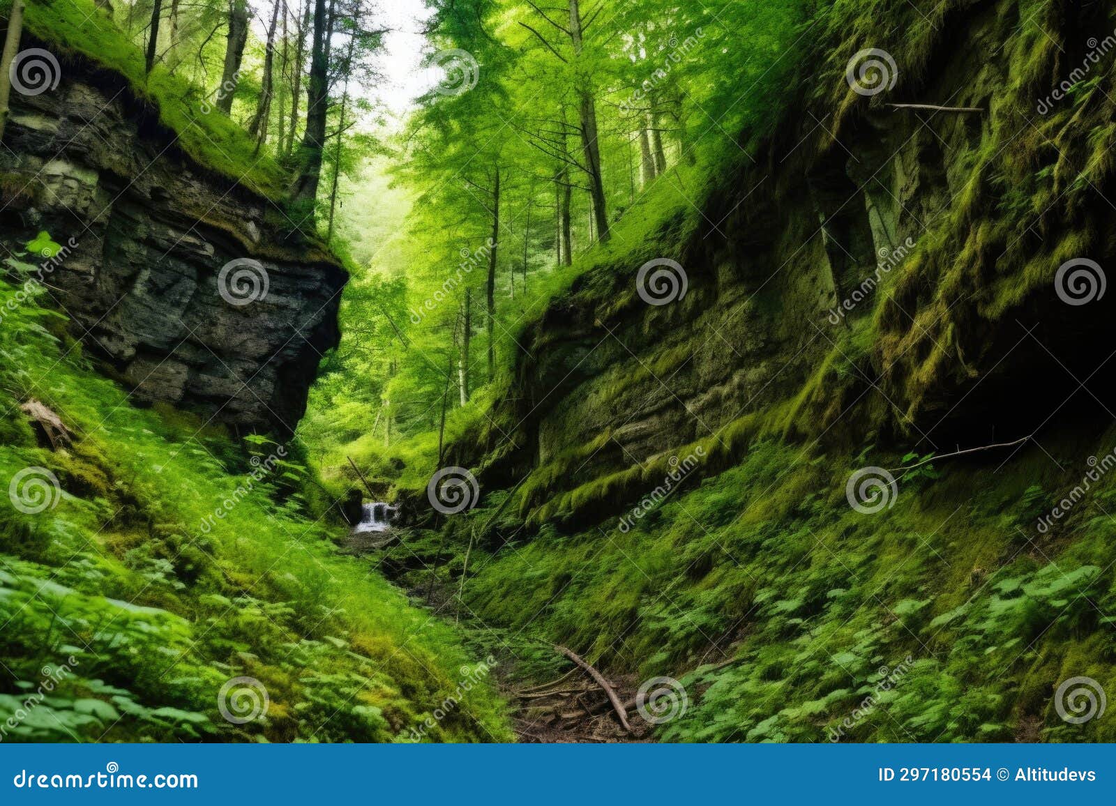 Lush Green Forest at the Bottom of a Deep Cliff Stock Illustration ...