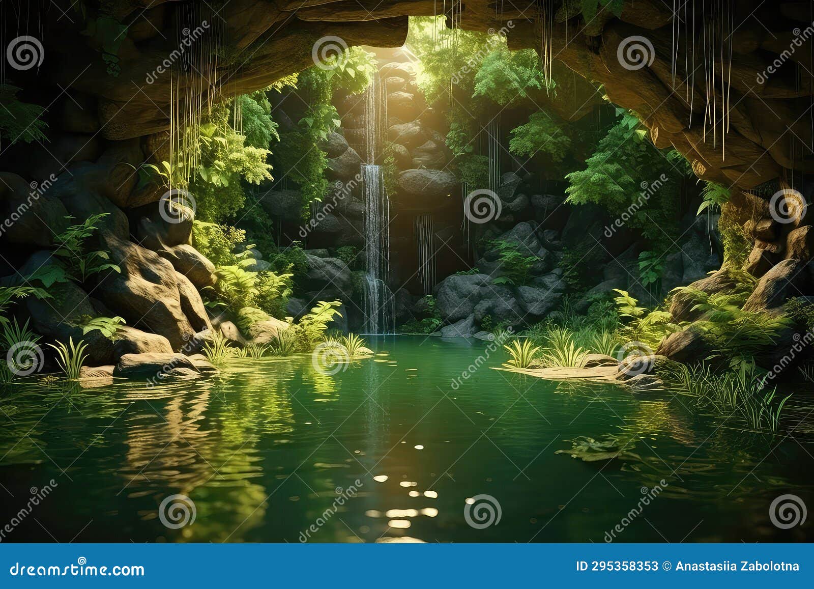 Lush, Green Forest with Hidden Waterfall Cascading into Crystalclear ...