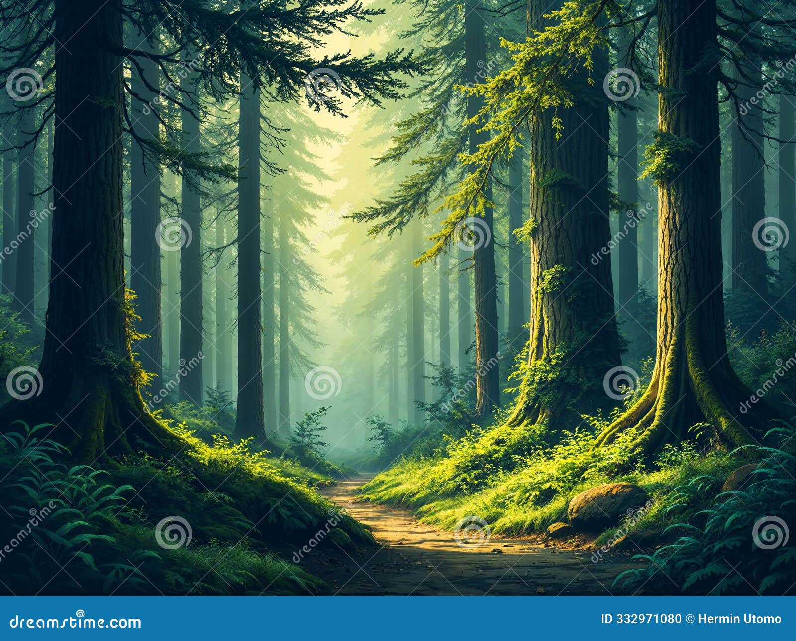 Lush Green Forest and a Pathway Illustration Stock Illustration ...