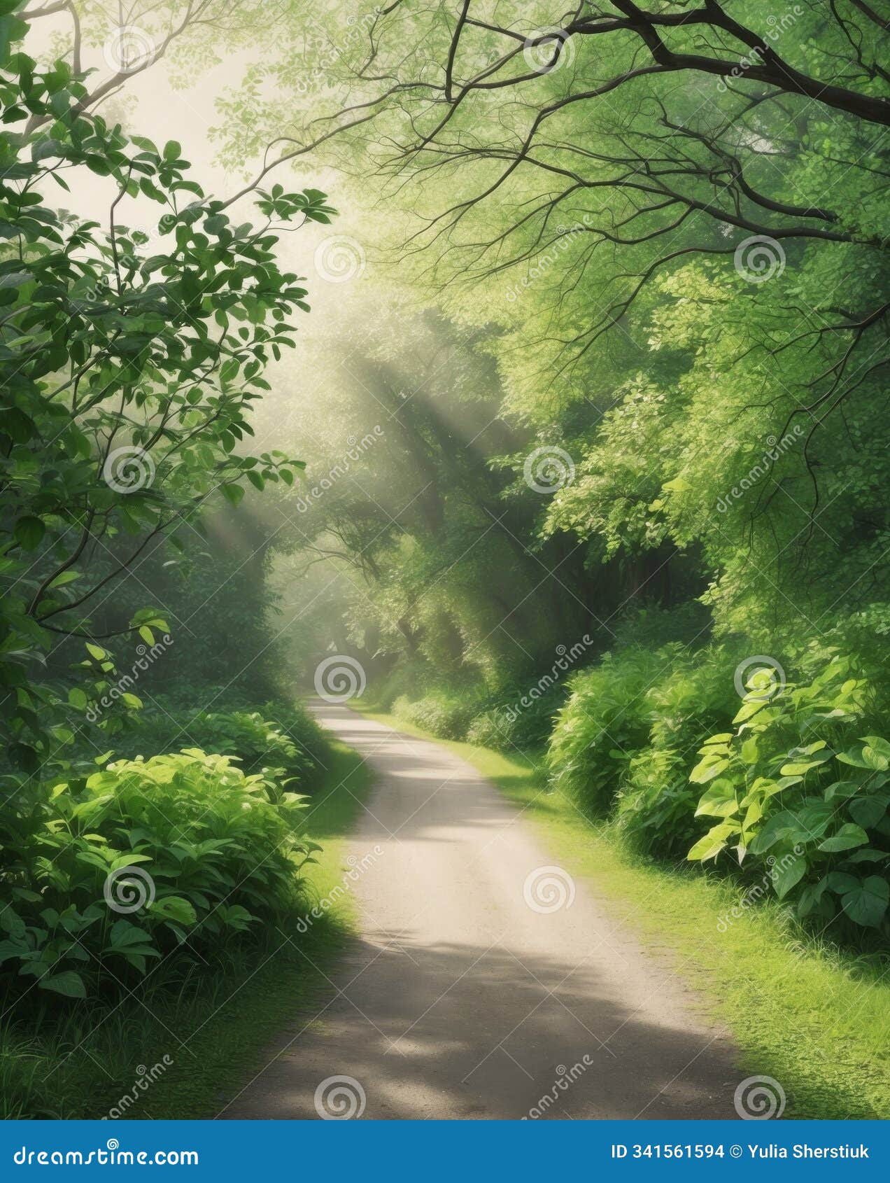 Lush Green Forest Pathway Under Bright Sunlight. Stock Photo - Image of ...