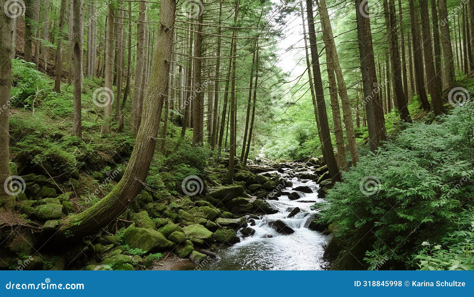 A Lush Green Forest with a Stream Running through it Stock Illustration ...