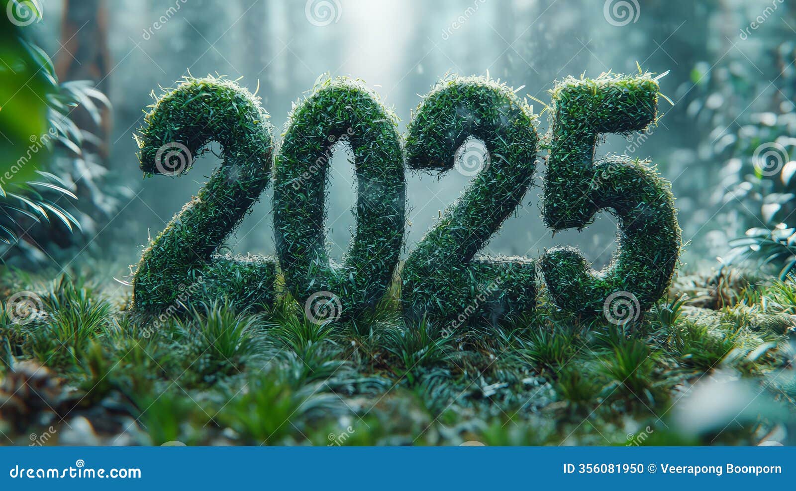 Lush Green Numbers Representing the Year 2025 in an Enchanting Forest ...