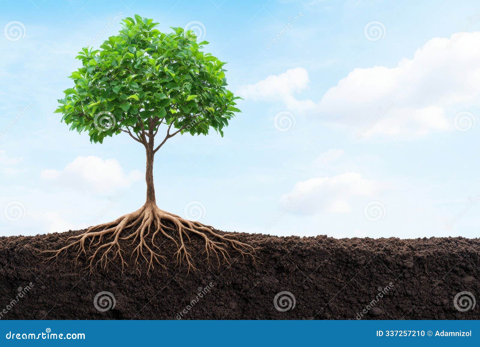 Lush Green Tree with Deep Roots in Soil Stock Illustration ...