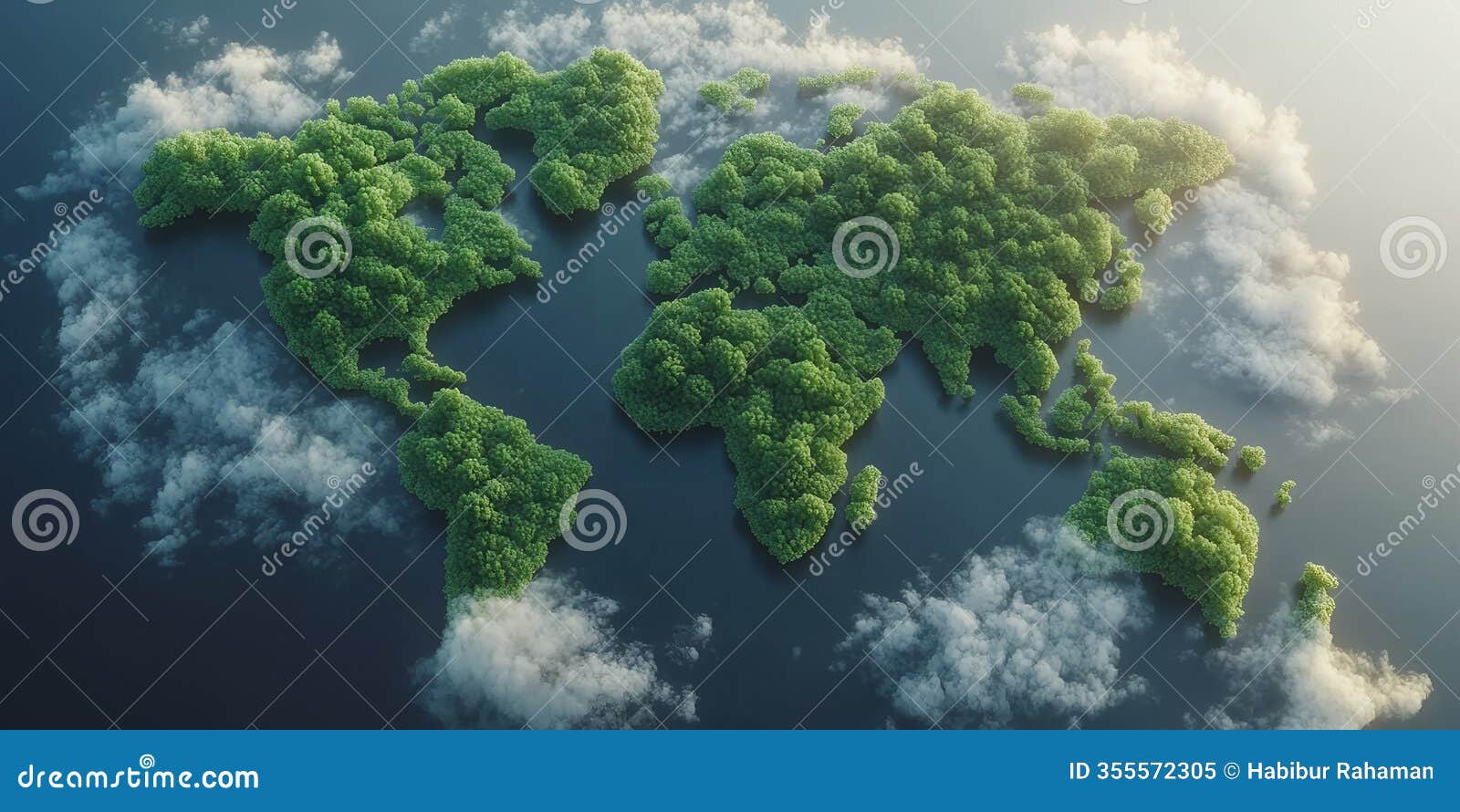 A Lush Green World Map Formed by Foliage Stock Illustration ...