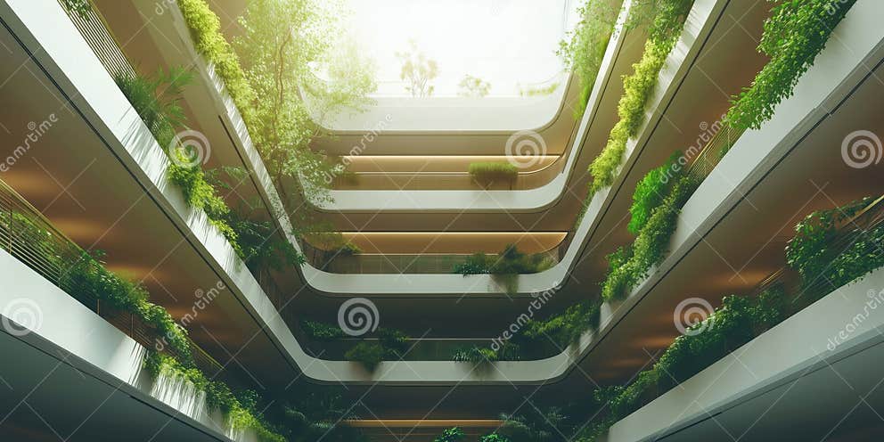 Lush Greenery in Modern Architectural Atrium with Natural Light Stock ...
