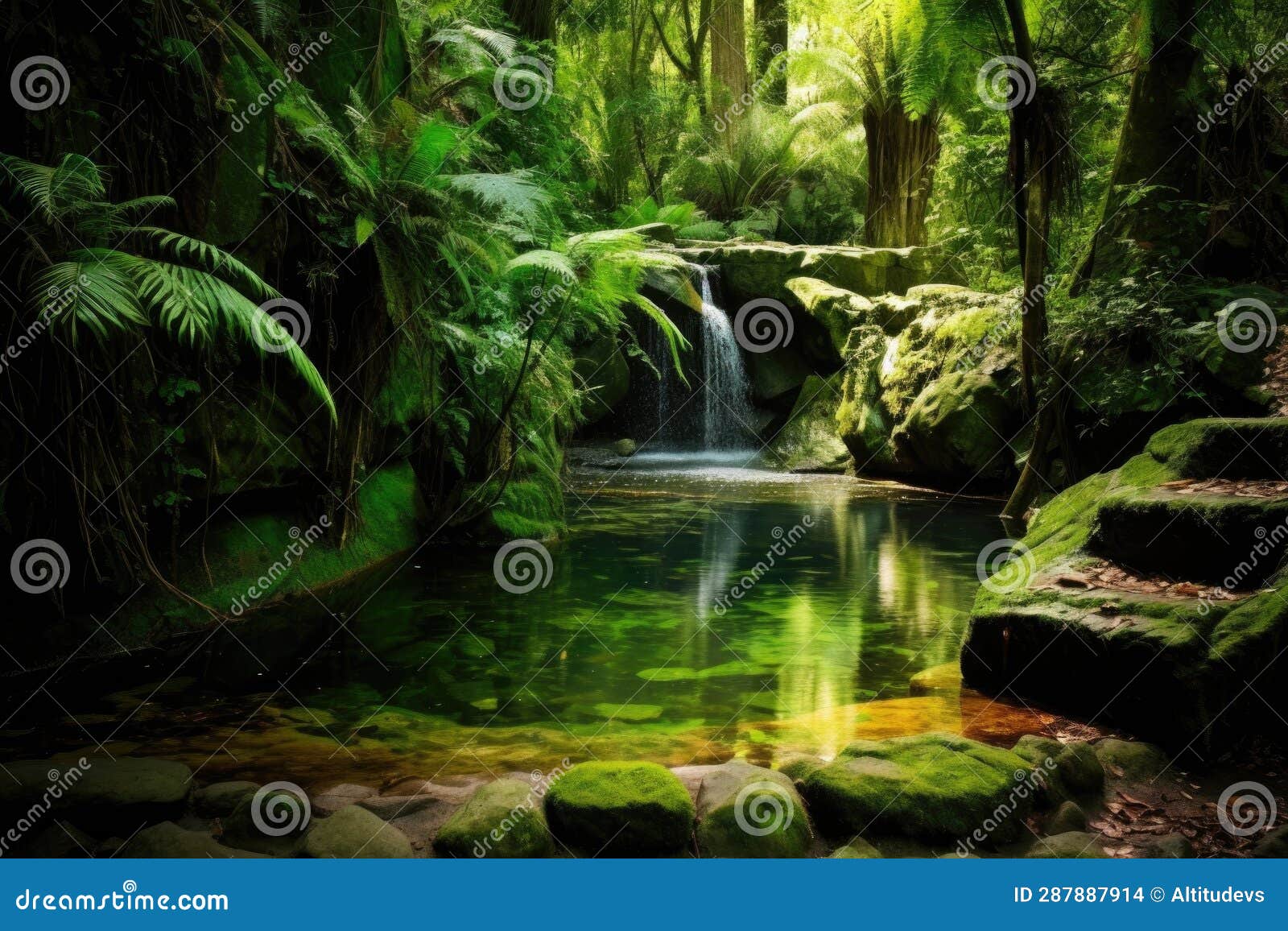 Lush Greenery Surrounding a Hidden Natural Pool in the Forest Stock ...