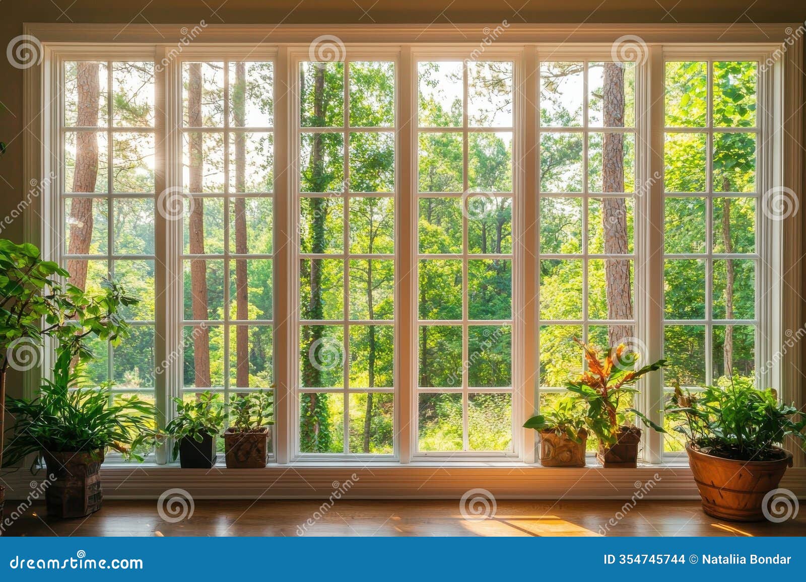 Lush Greenery View through Large Window with Indoor Plants and Natural ...