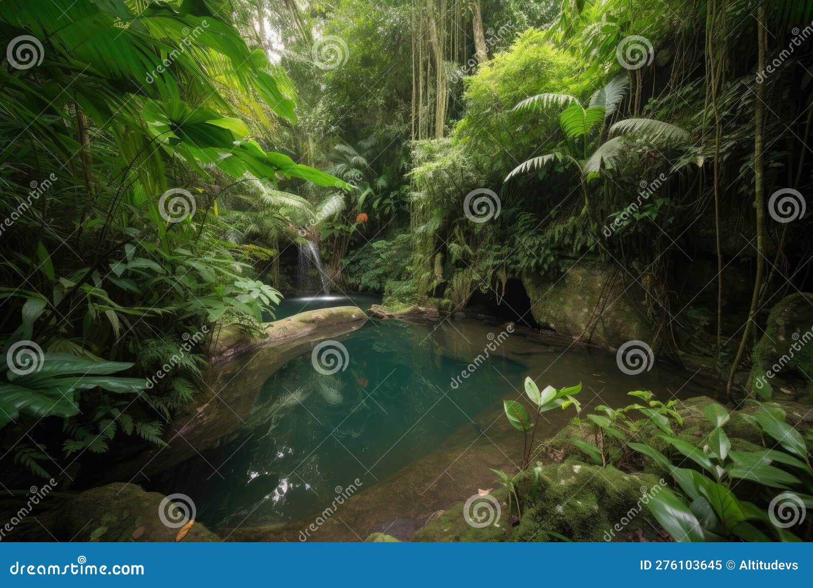 Lush Jungle with Waterfall and Pool, Ideal for Swimming Stock Image ...