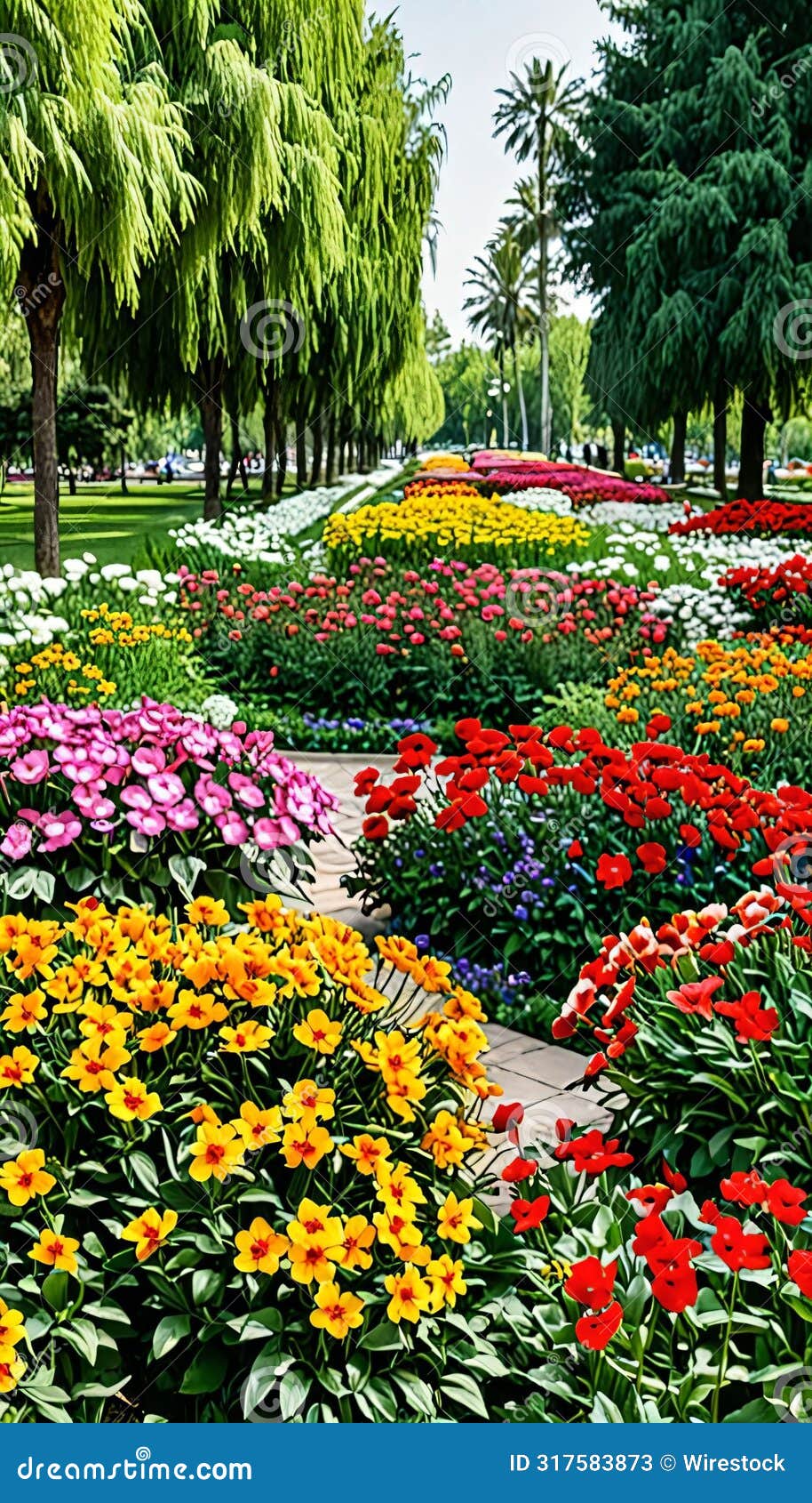 Lush Park with Diverse Flora and Trees Stock Image - Image of peaceful ...