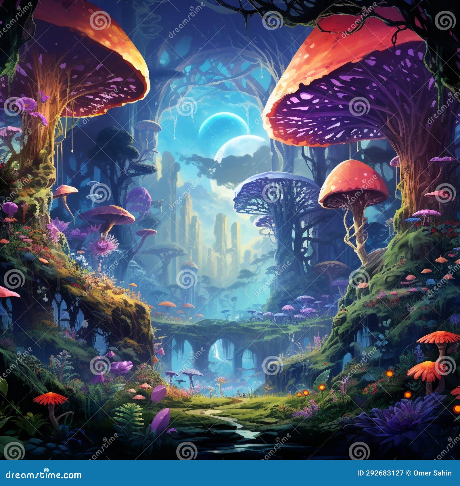 Lush Planet Surface with Otherworldly Forest Stock Image - Image of ...