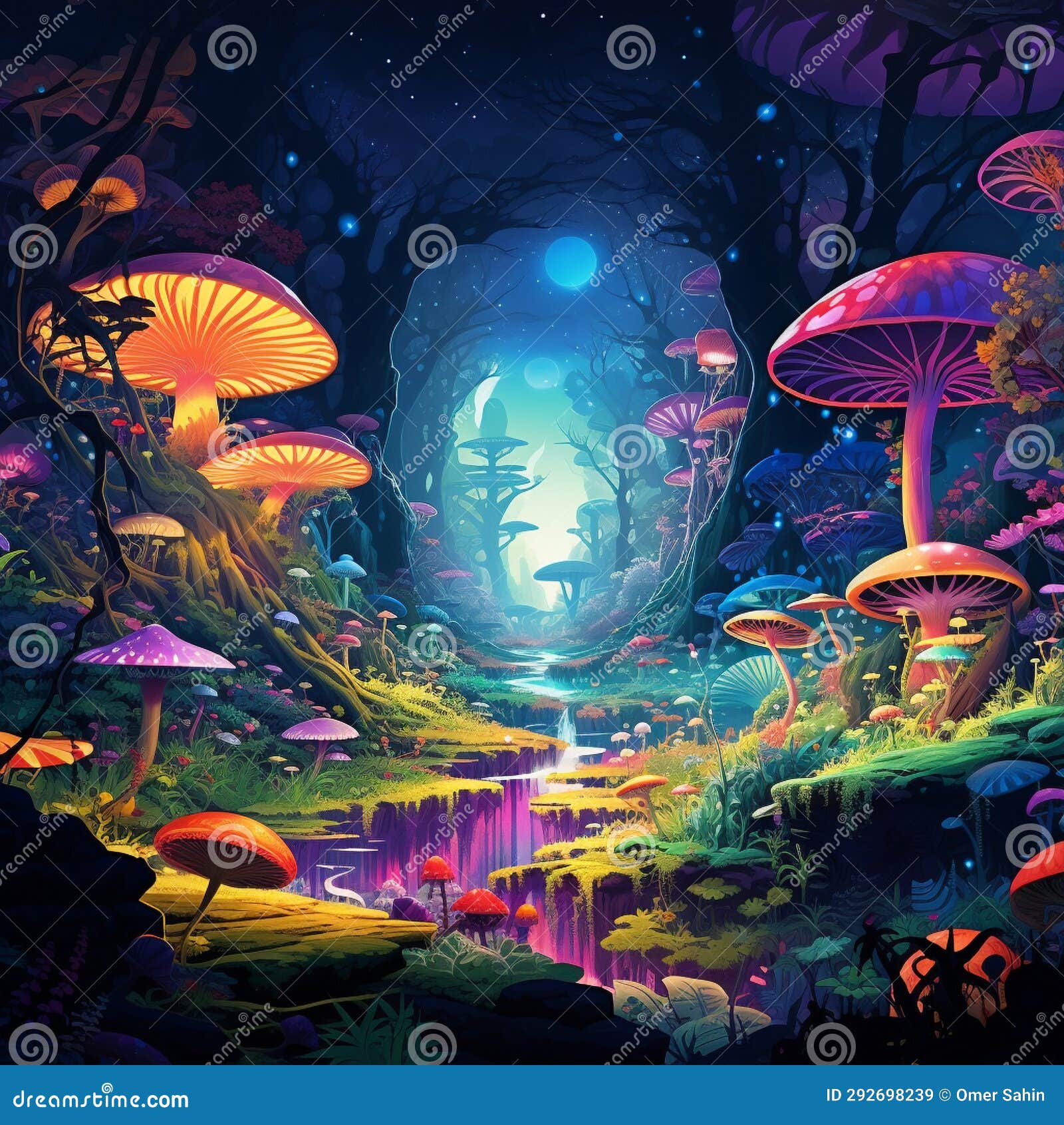 Lush Planet Surface with Otherworldly Forest Stock Image - Image of ...