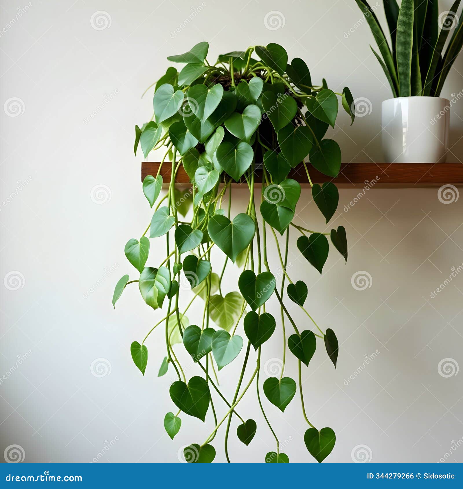 Lush Pothos Plant with Trailing Heart-Shaped Leaves Stock Illustration ...