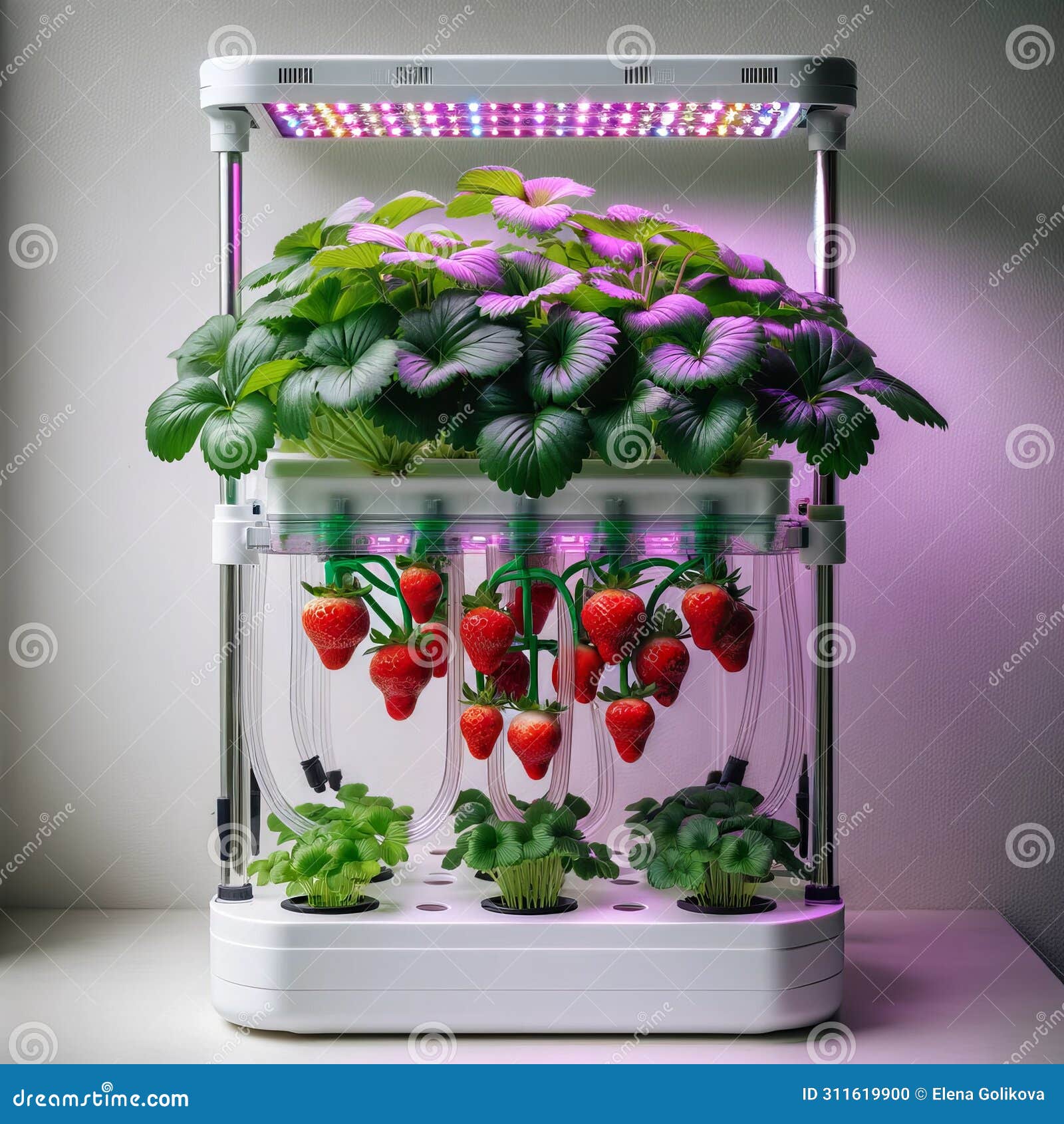 Lush Strawberries Thriving Under LED Lights in an Indoor Hydroponic ...