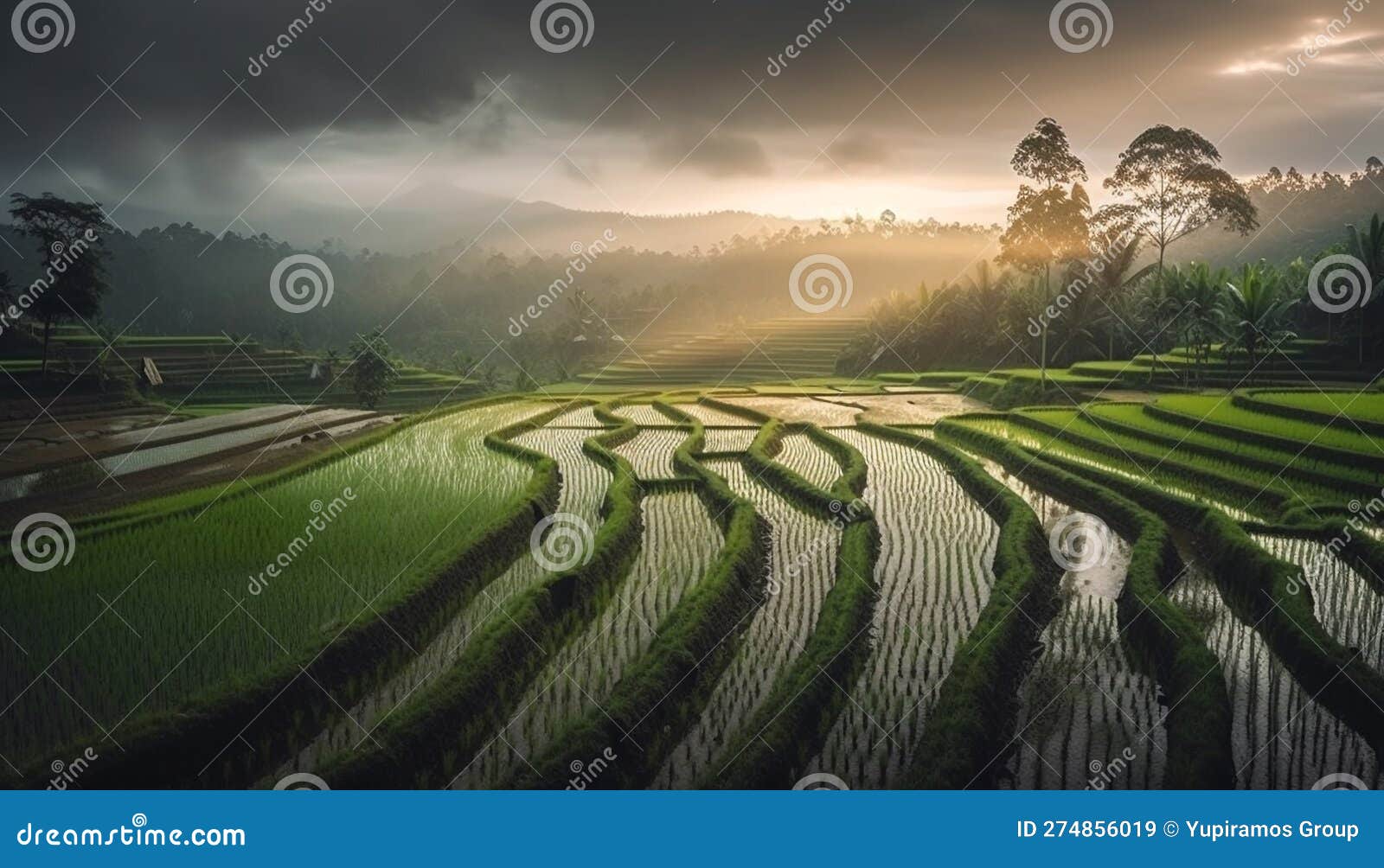 Lush Terraced Rice Paddies in Sa Pa Generated by AI Stock Illustration ...