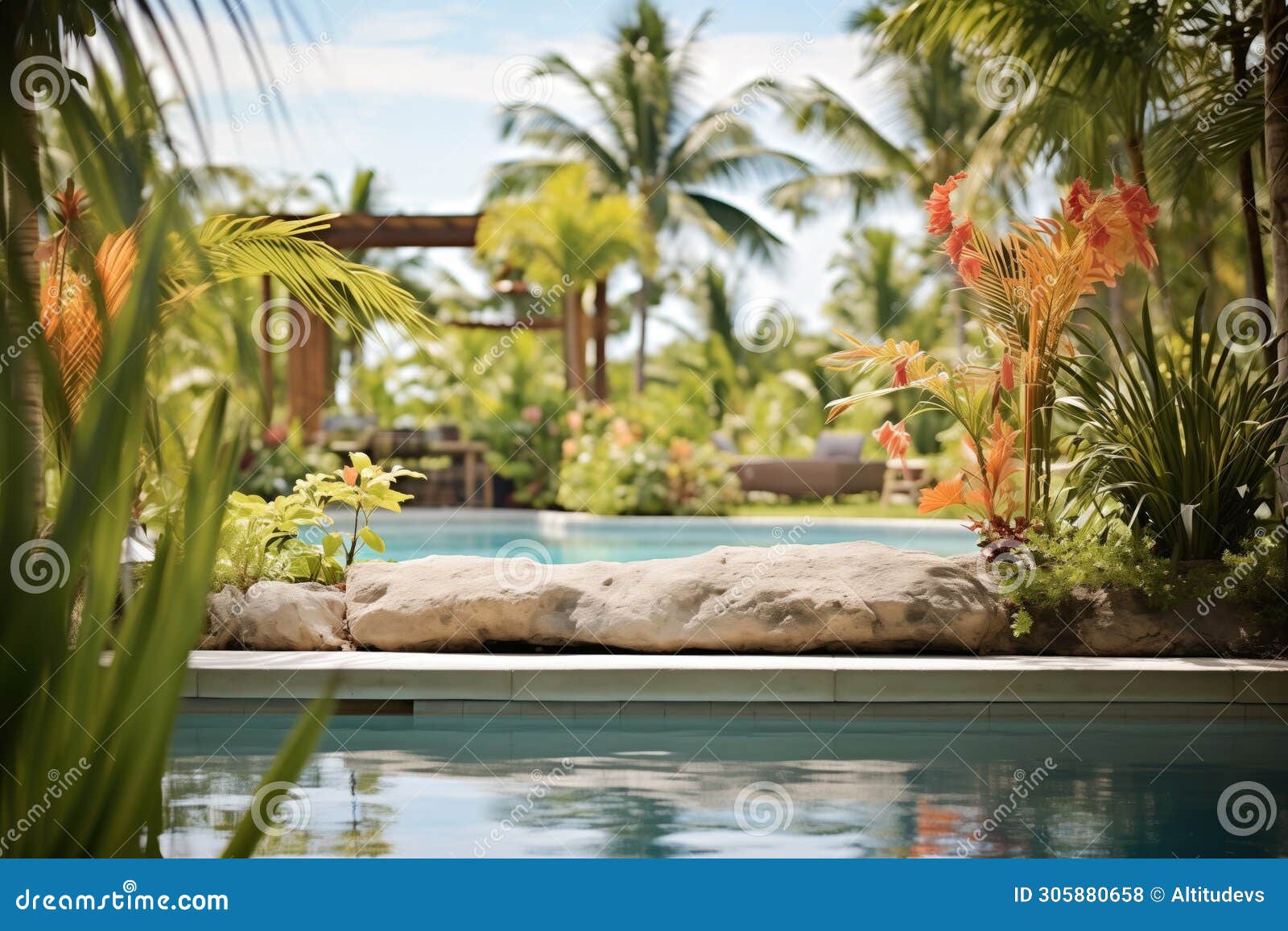 Lush Tropical Plants Framing a Secluded Infinity Pool Stock Photo ...