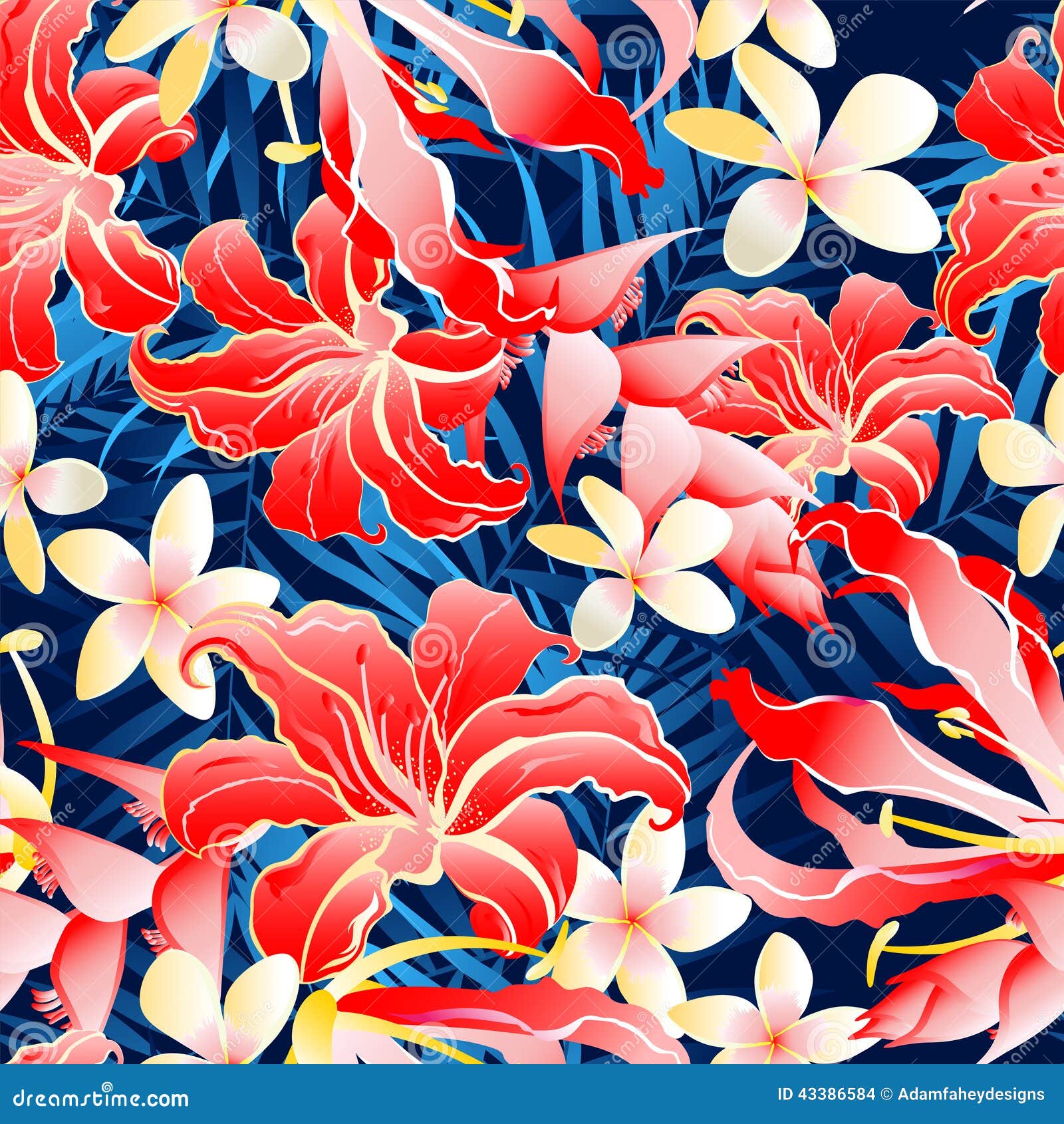 Lush Yellow and Red Tropical Seamless Pattern Stock Vector ...