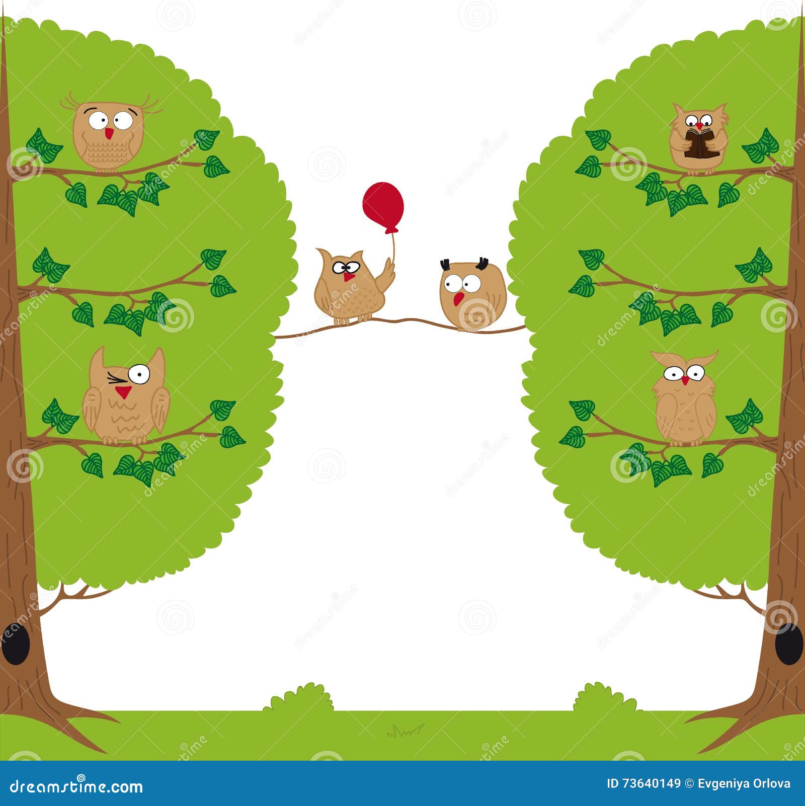 Lustige Eulen, Die in Einem Baum Sitzen Vektor Abbildung - Illustration von nacht, schielen ...