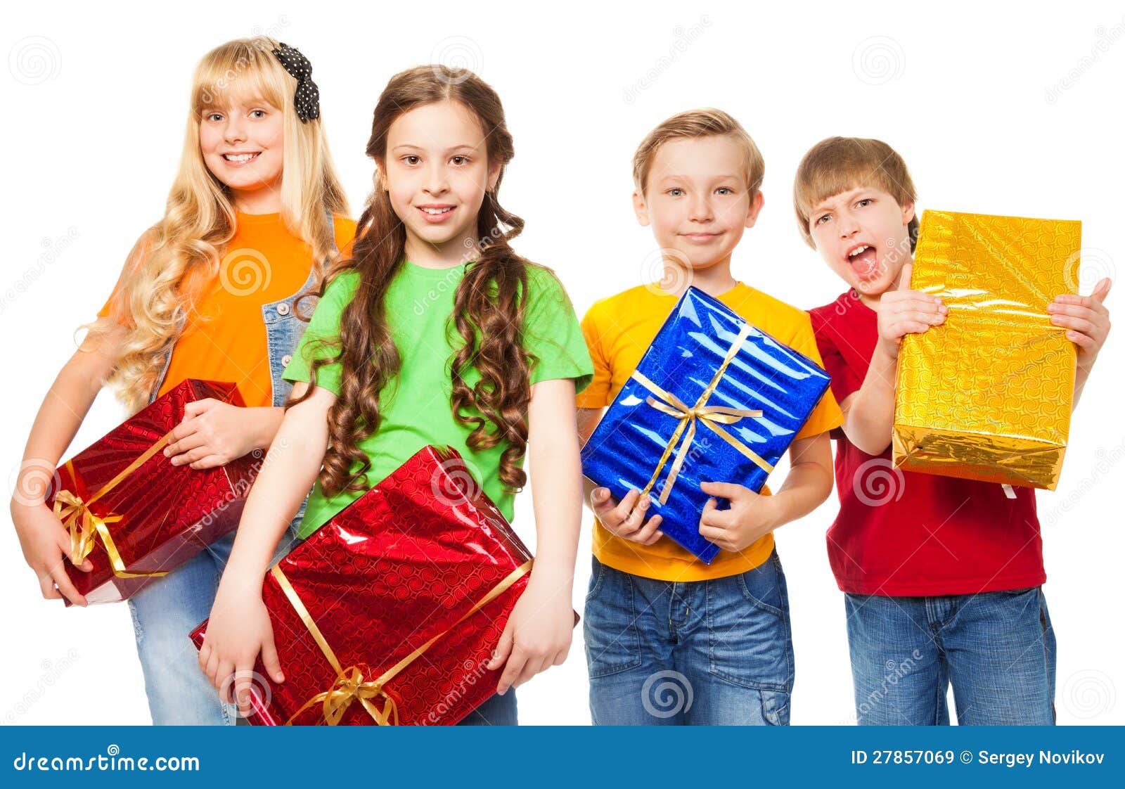 Lustige Kinder, Die Geschenke Anhalten Stockbild - Bild von feier, blau ...