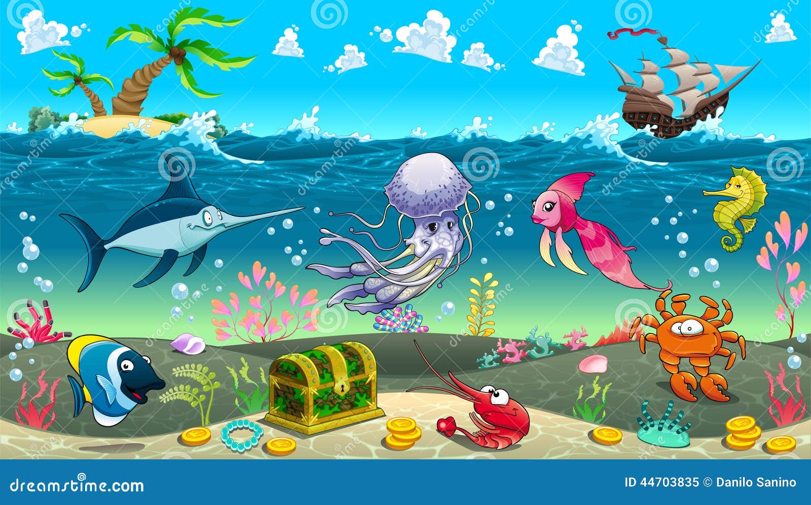 Lustige Szene Unter Dem Meer Vektor Abbildung - Illustration von ...