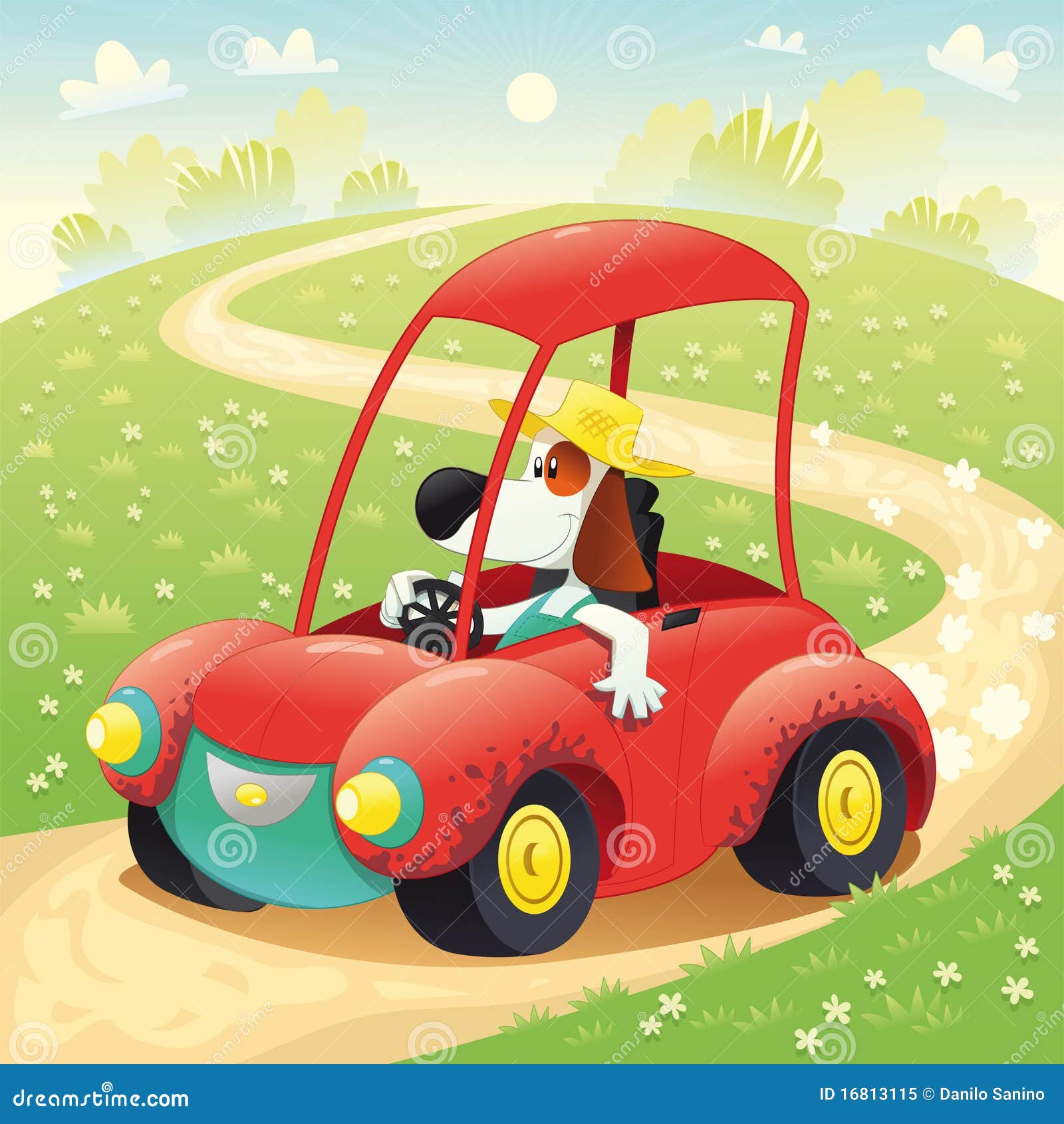 Lustiger Hund Auf Einem Auto Vektor Abbildung - Illustration von ...