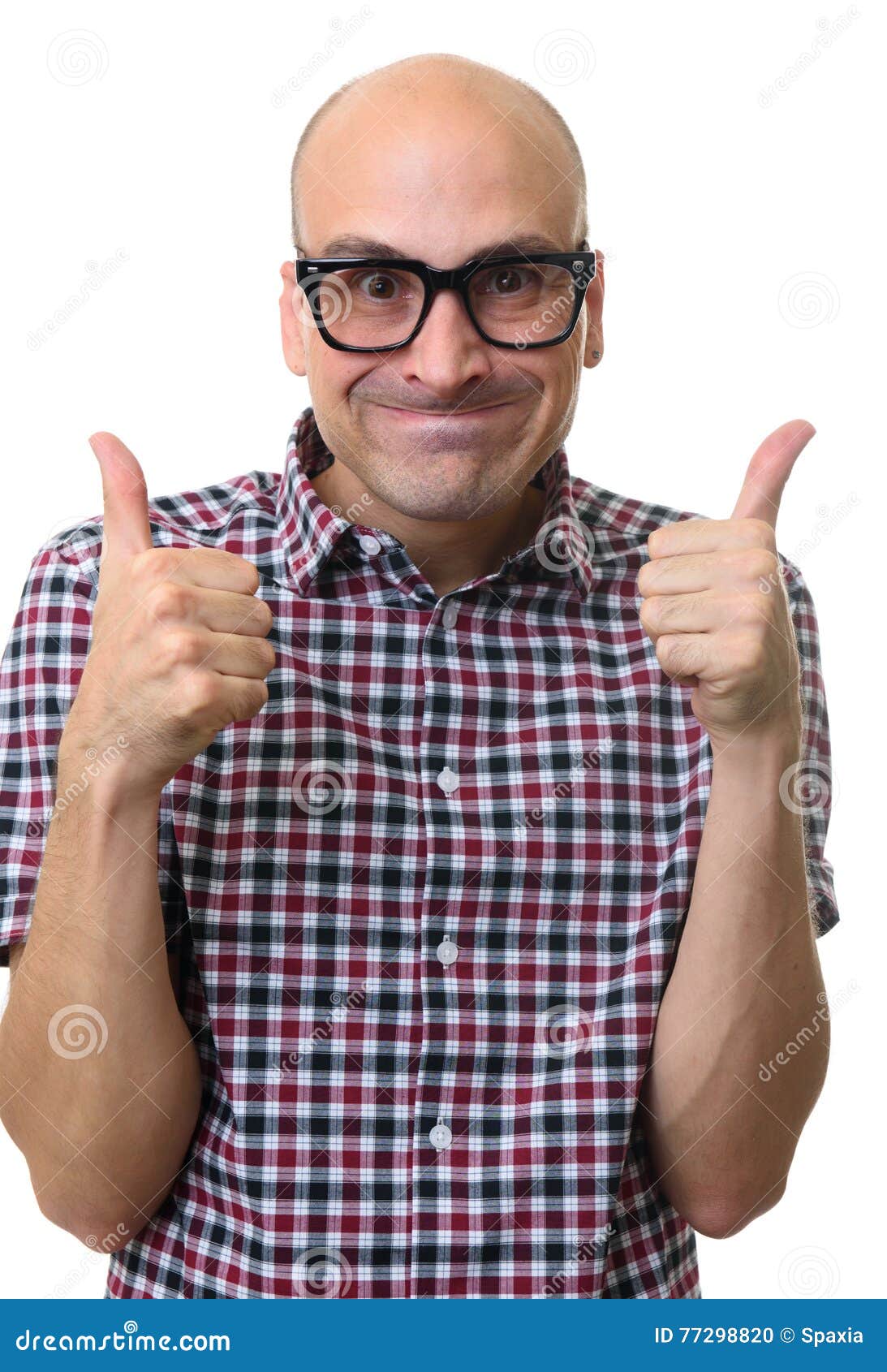 Lustiger Kahler Mann Gestikuliert Daumen Oben Stockfoto - Bild von ...